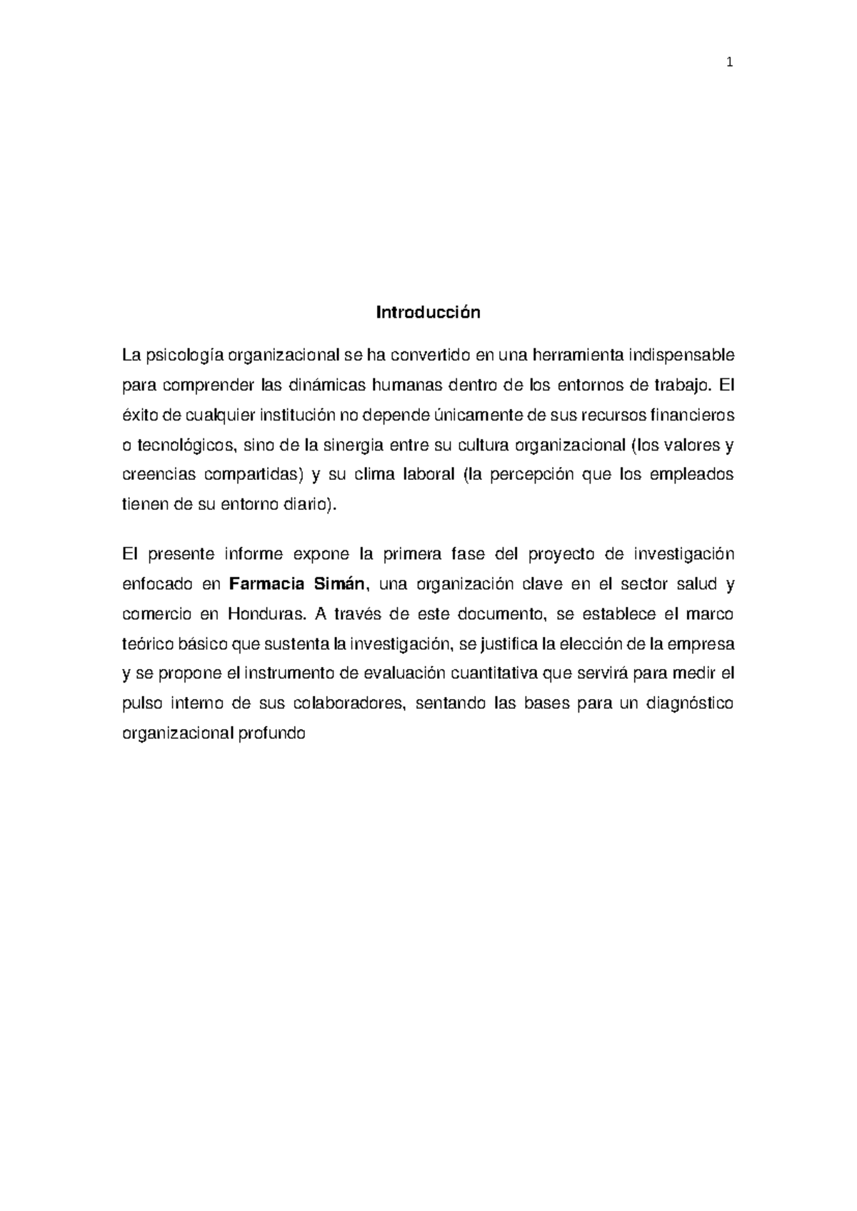 Informe de Psicología Organizacional: Fase 1 - Farmacia Simán - Studocu