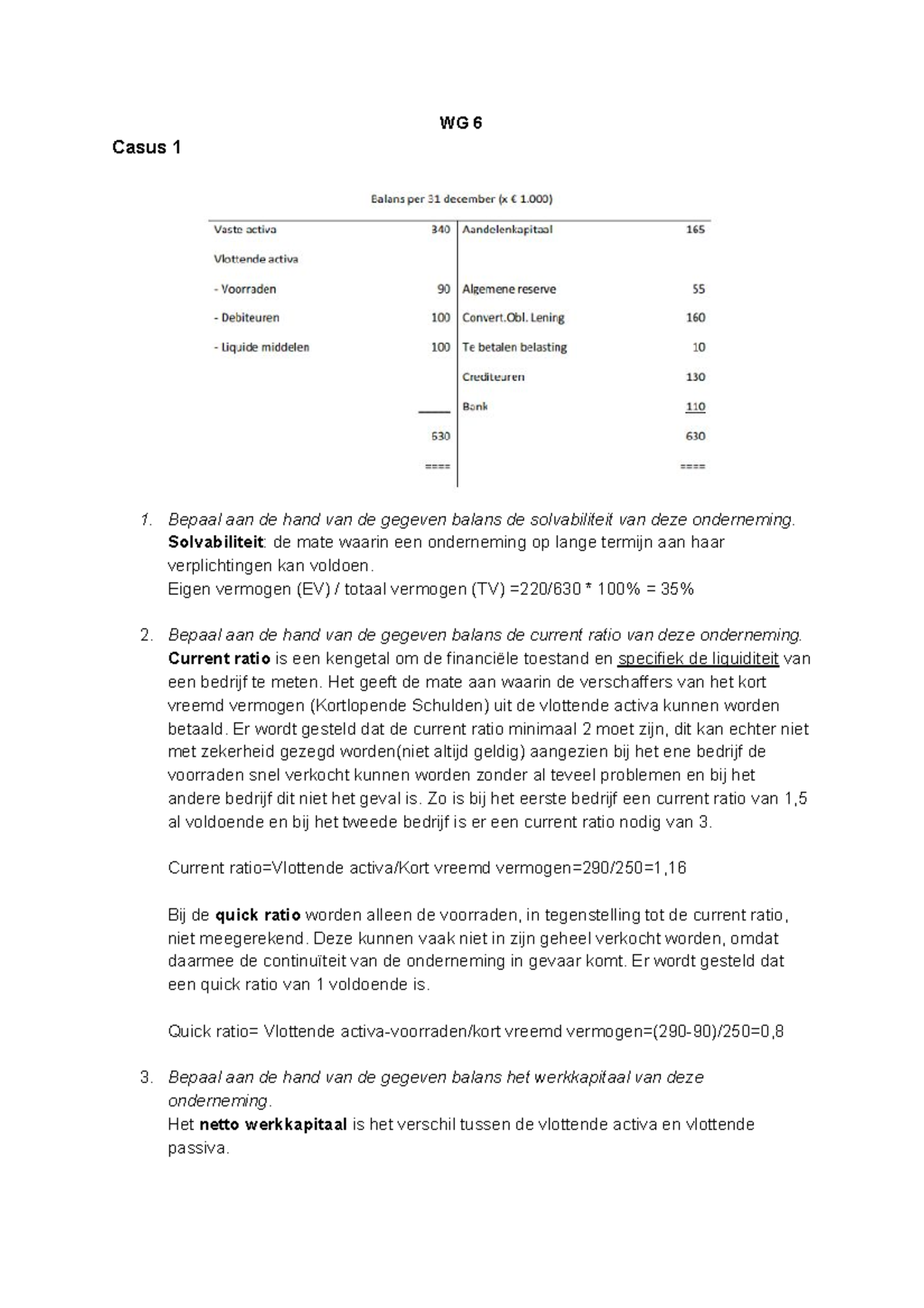 WG6 - Analyse van Solvabiliteit en Liquiditeitsratio's in Bedrijven ...
