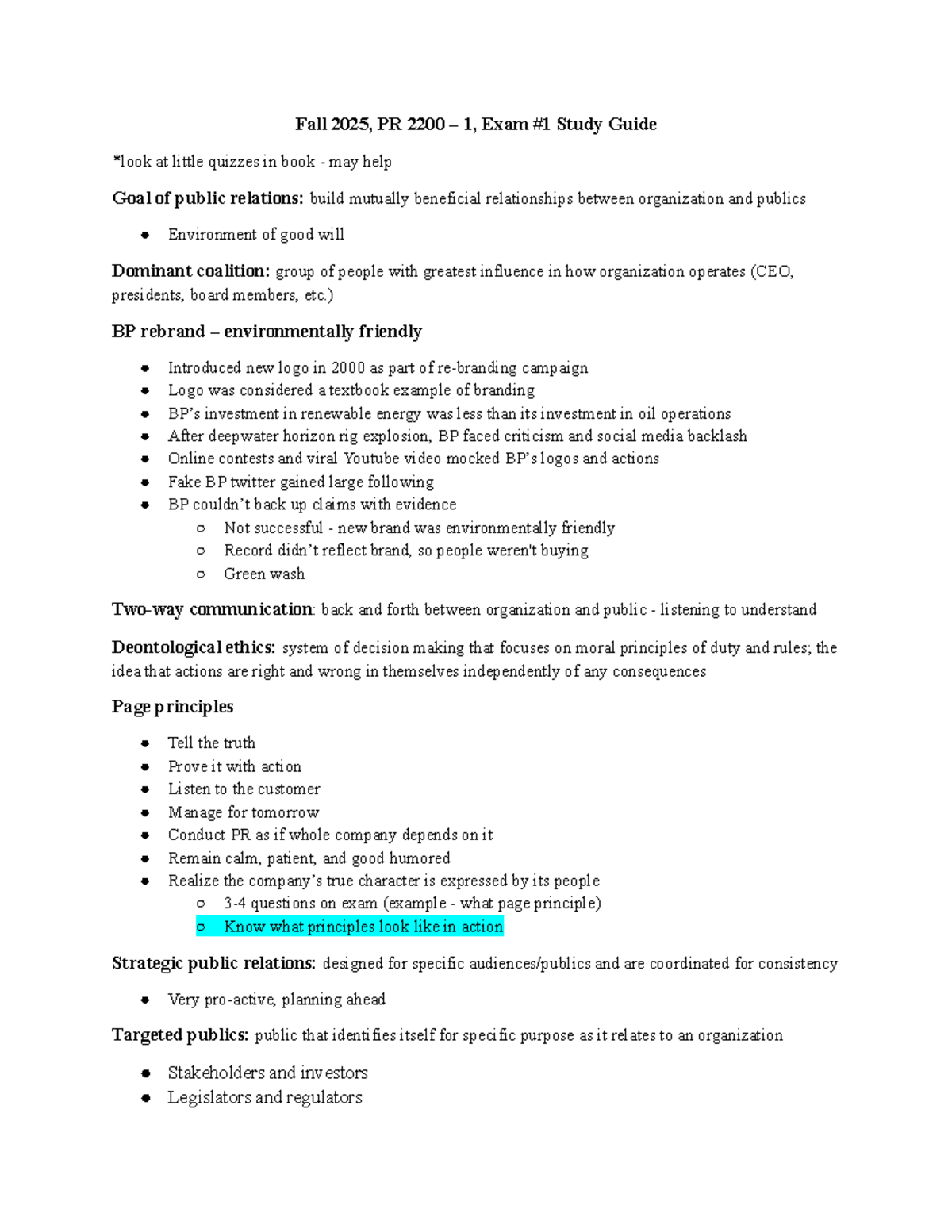 PR 2200 - 1 Exam #1 Study Guide: Key Concepts in Public Relations - Studocu