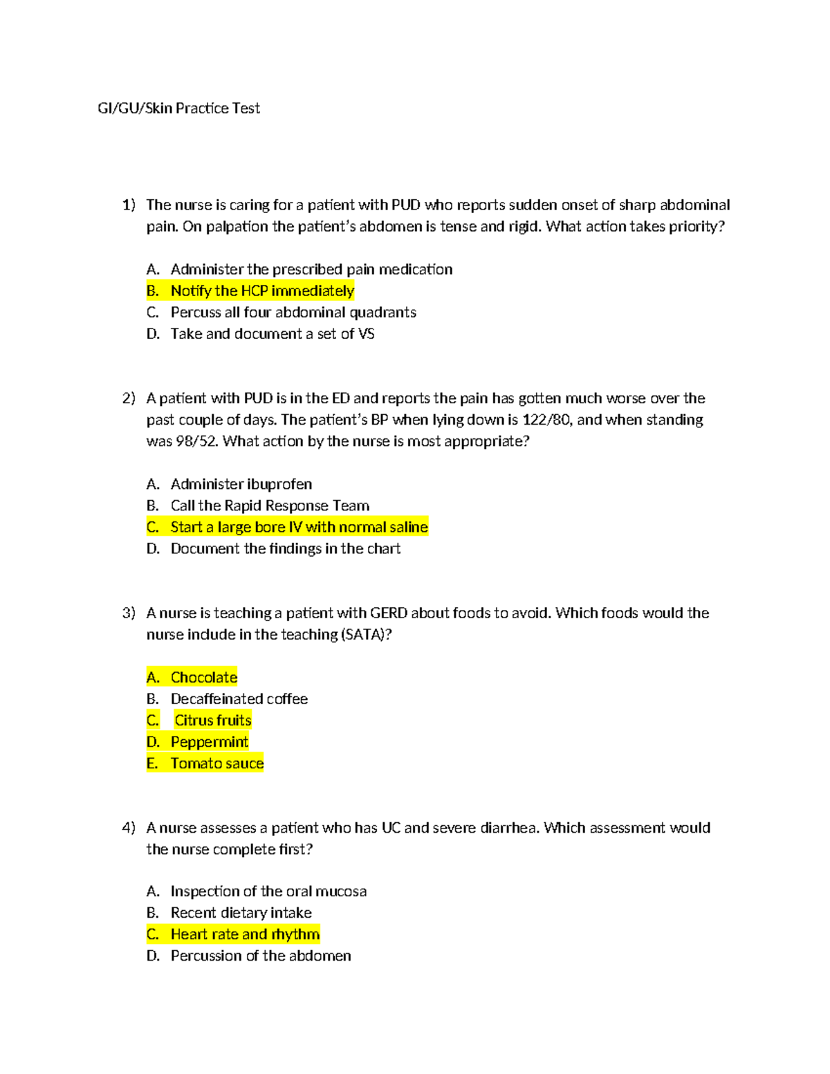 Practice Test Units 8, 9, 10: Nursing Care & Patient Assessment - Studocu