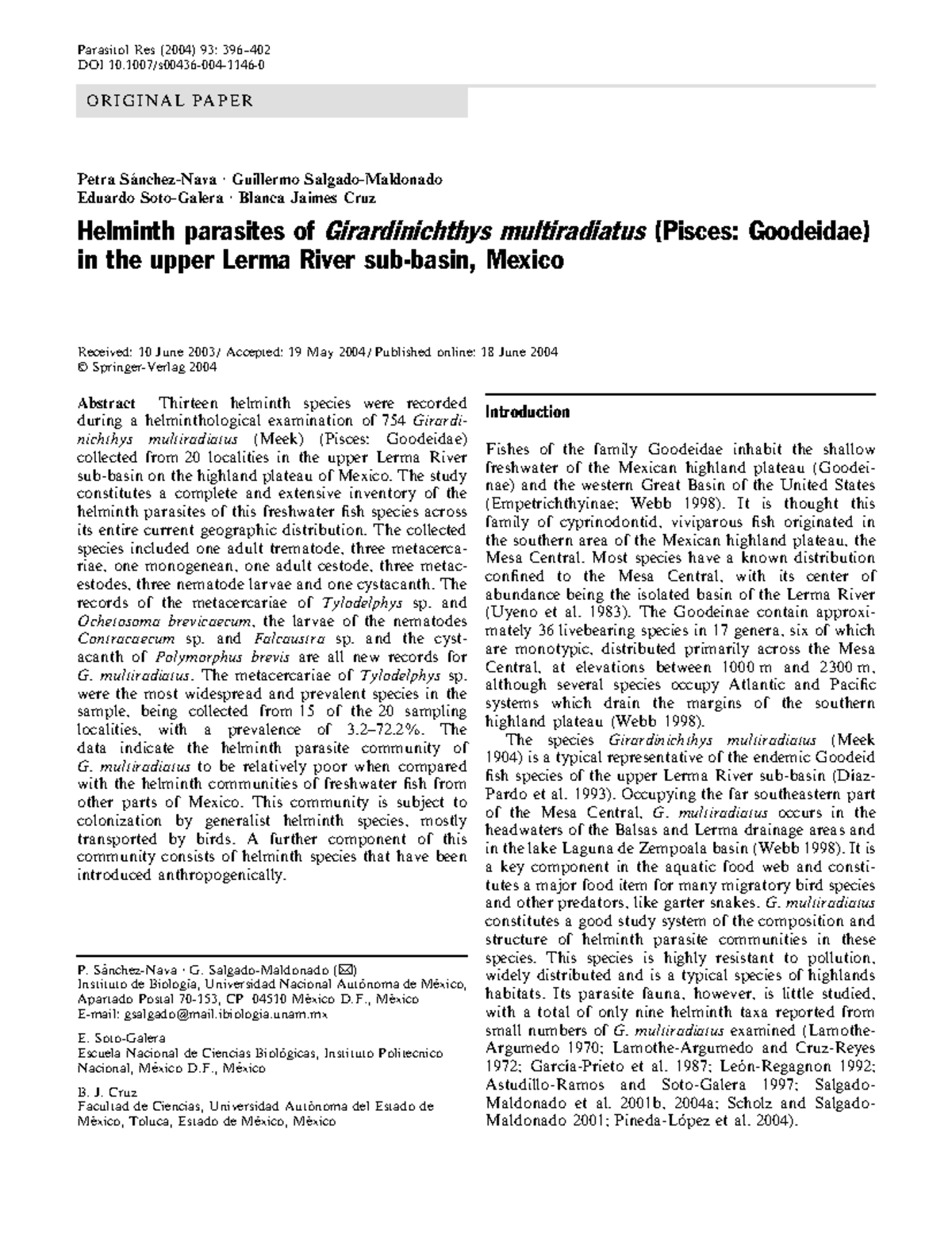 Helminth Parasites of Girardinichthys multiradiatus in Upper Lerma ...