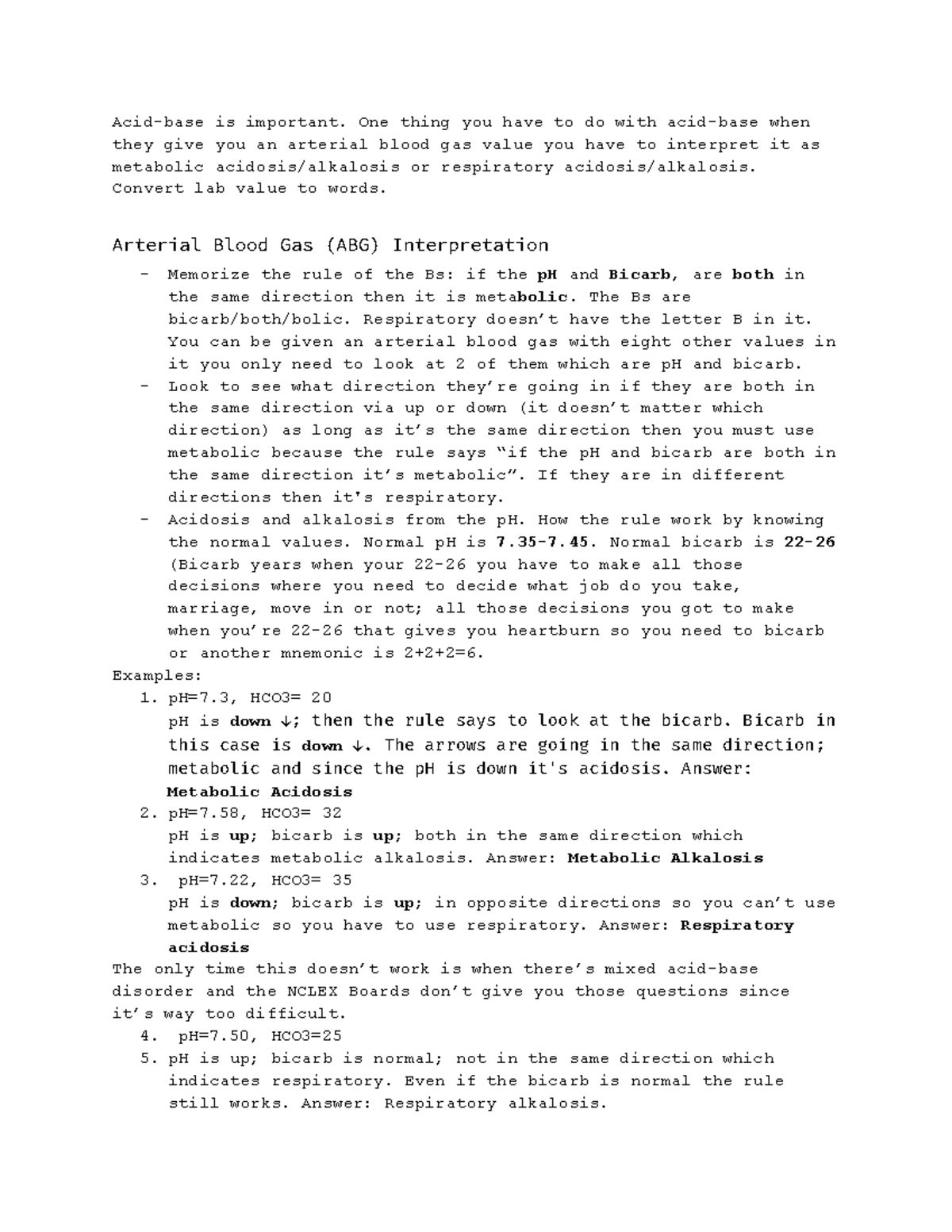 Lecture 1: NCLEX ABG Interpretation & Principles by Mark Klimek - Studocu