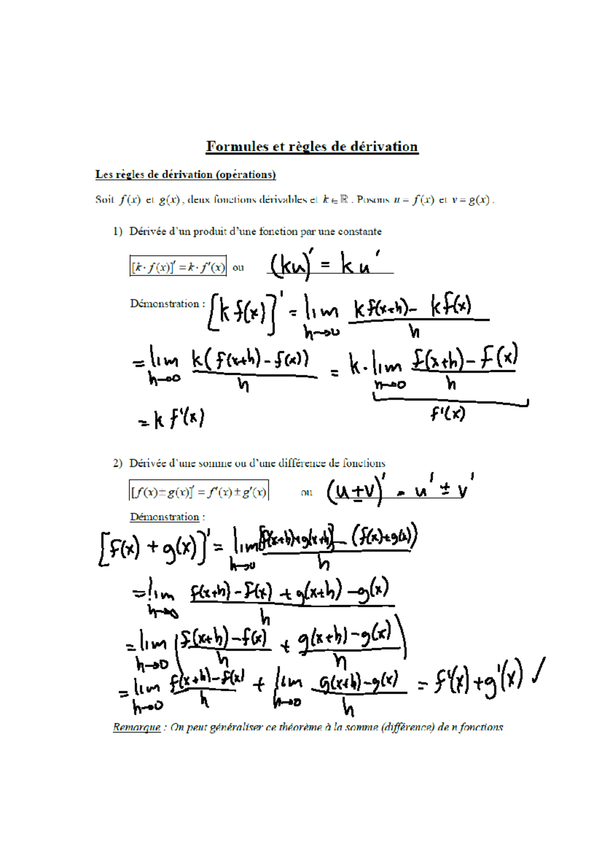 Règles de Dérivation et Formules - H6ggy6y - Studocu