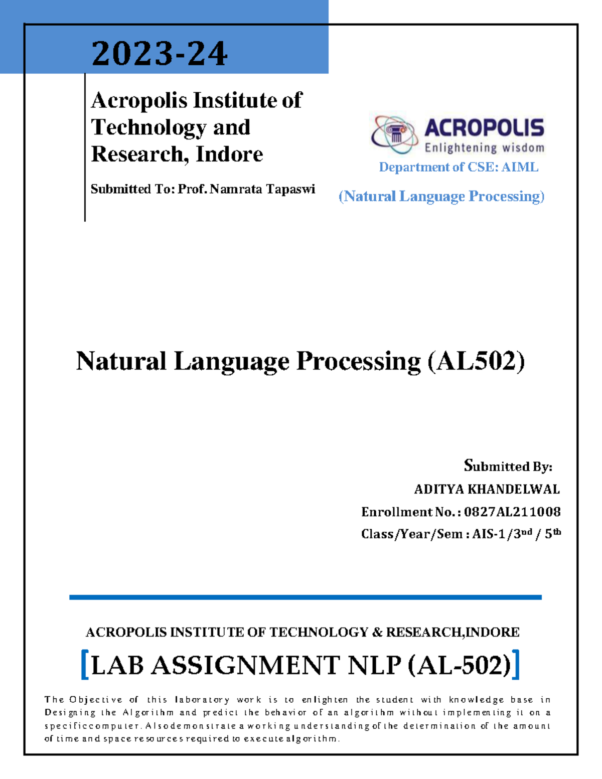 NLP Lab Assignment (AL502): Exploring Natural Language Processing ...