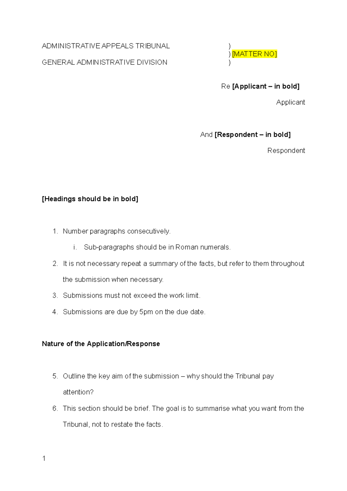 AAT Written Submissions Template for General Administrative Division ...