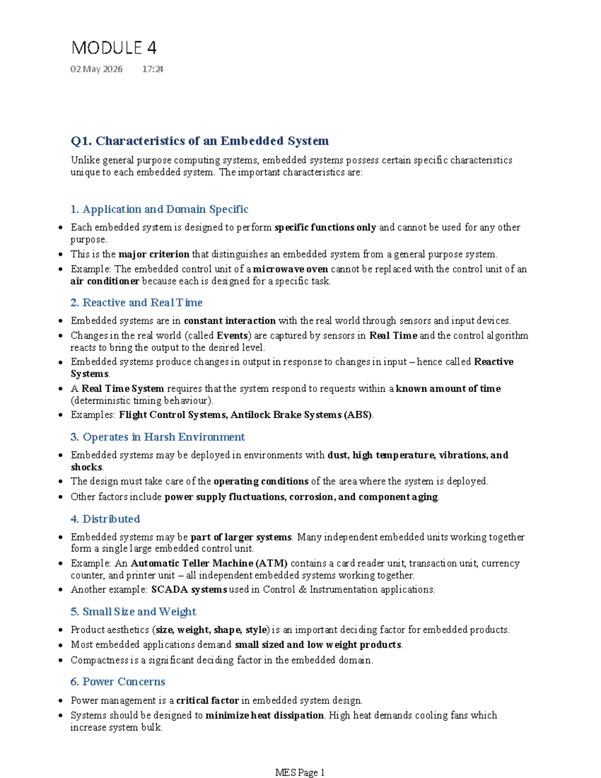 M4 - Characteristics and Design of Embedded Systems - Studocu
