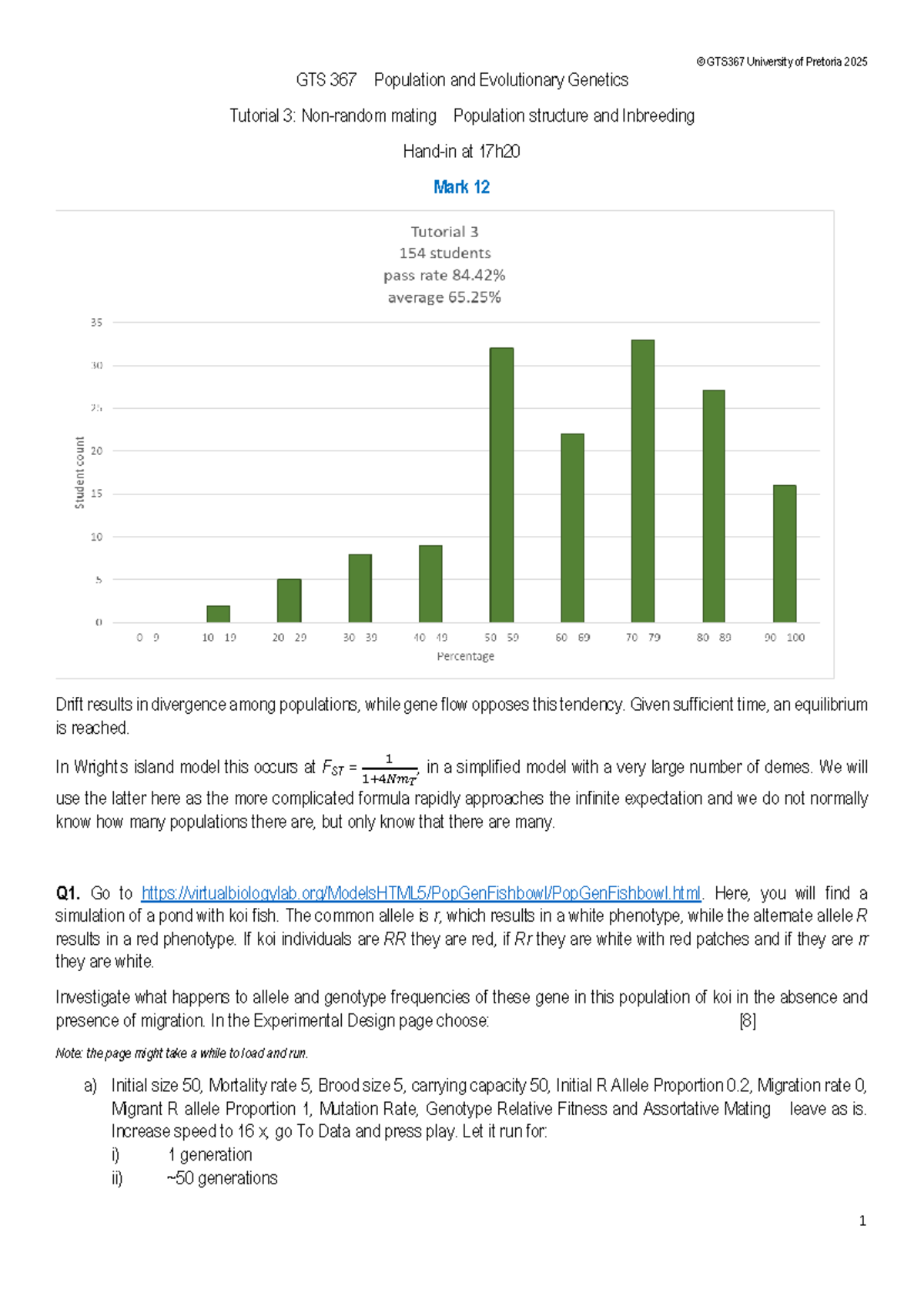 GTS367 Tutorial 3 Memo: Mating, Population Structure & Inbreeding ...