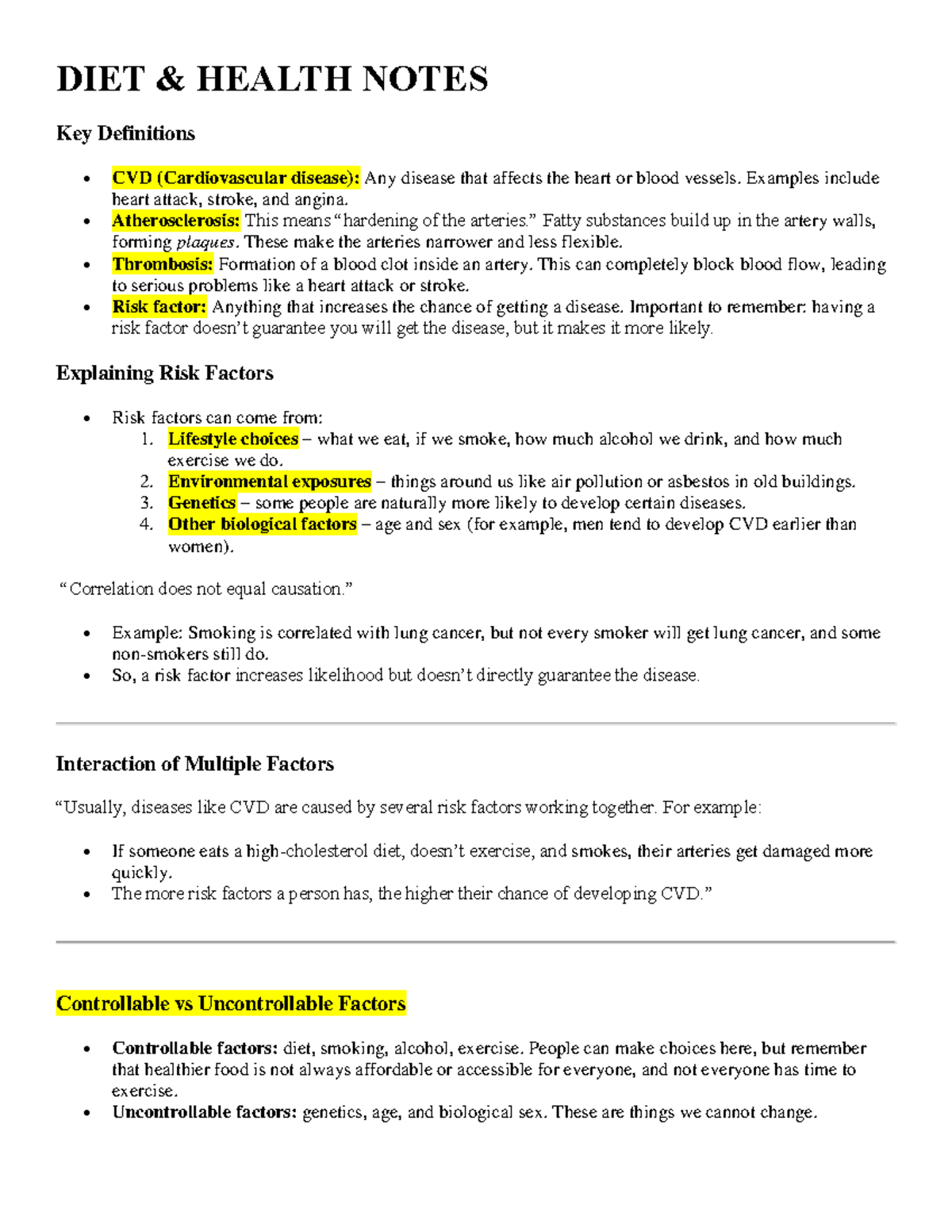 Diet & Health Revision Notes: Key Concepts on CVD and Vitamin C - Studocu