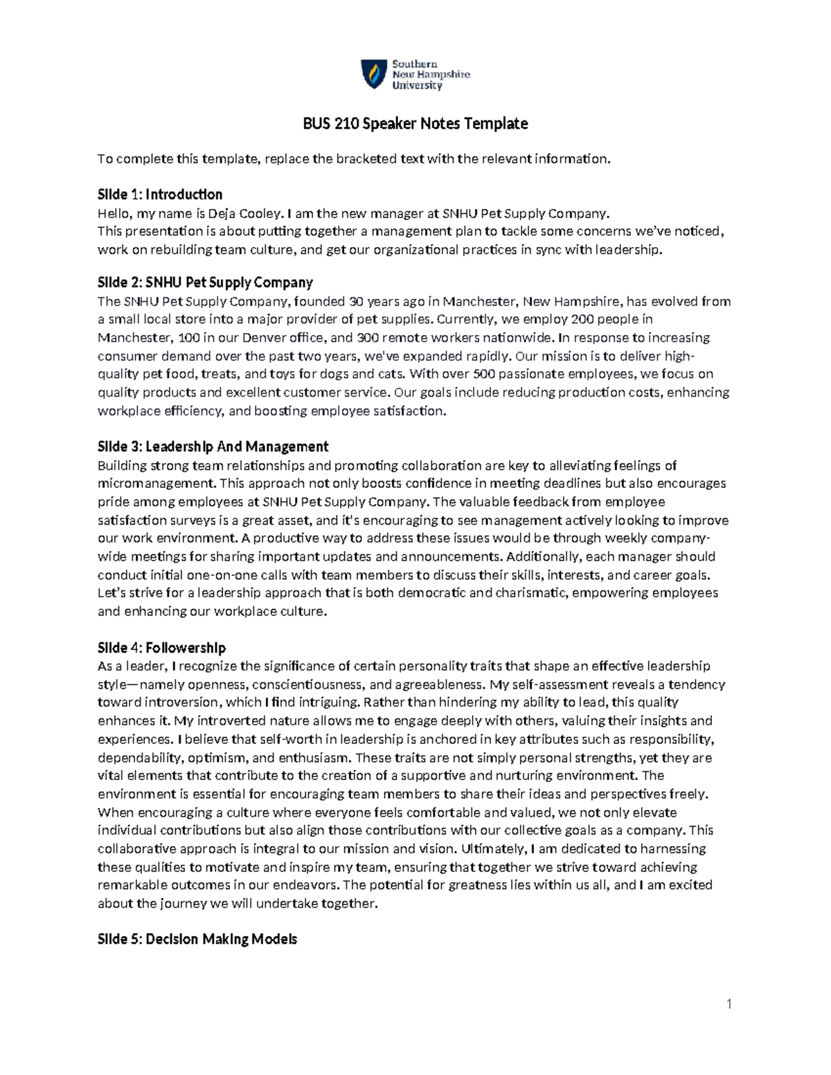 BUS 210 Speaker Notes Template - BUS 210 Speaker Notes Template To ...