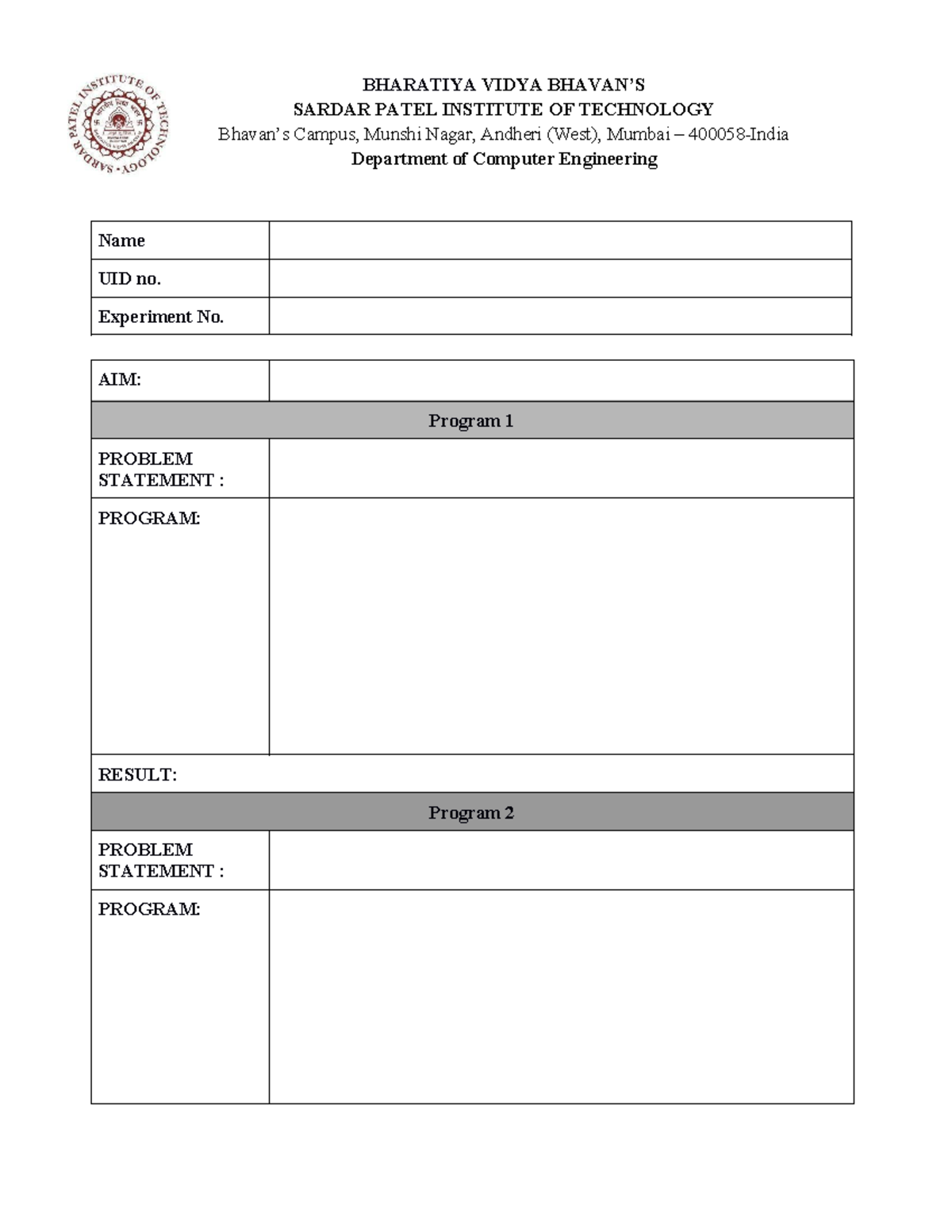2 CCN Template Expt - BHARATIYA VIDYA BHAVAN’S SARDAR PATEL INSTITUTE ...