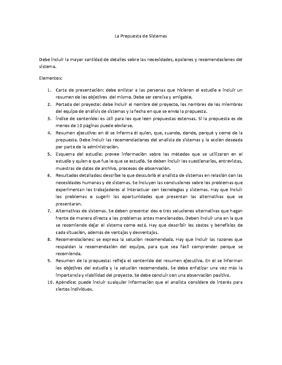 La Propuesta de Sistemas - Elementos: Carta de presentación: debe ...