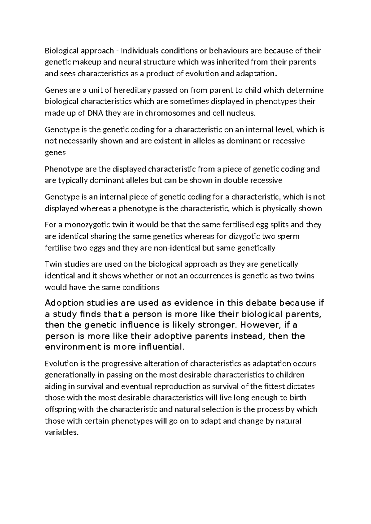 Biological approach - Genes are a unit of hereditary passed on from ...