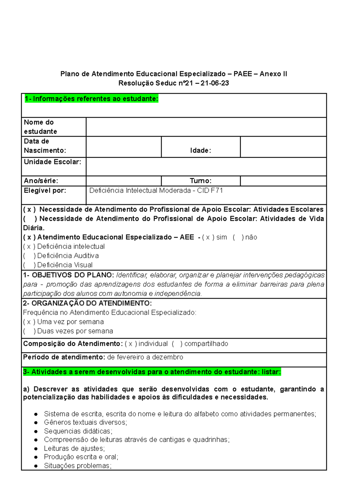 PAEE - Plano de Atendimento Educacional Especializado para Estudantes ...