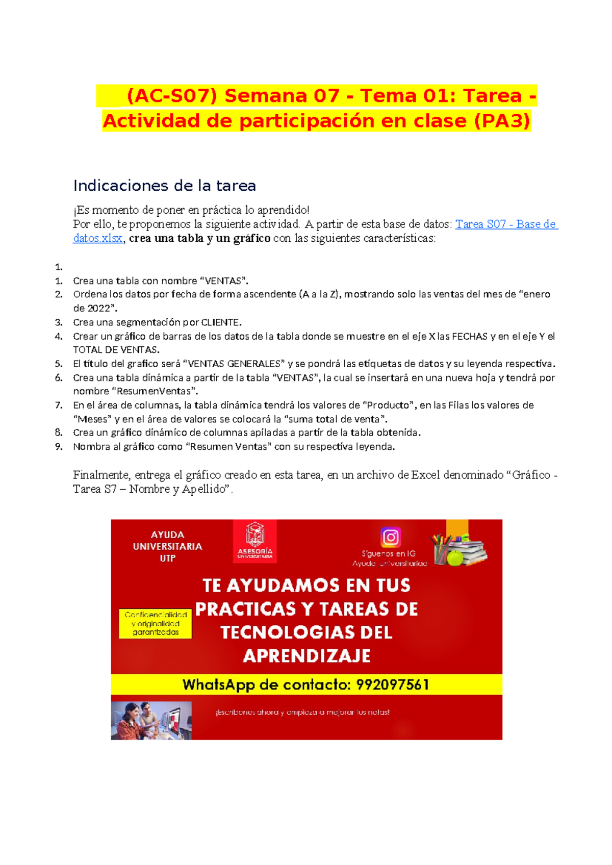 🔴 (AC-S07) Semana 07 - Tema 01: Tarea de Gráficos y Tablas (PA3) - Studocu