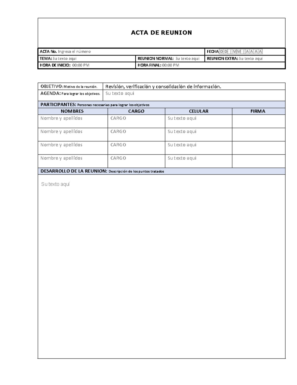 Acta de Reunión Normal - Consolidación de Información - Studocu
