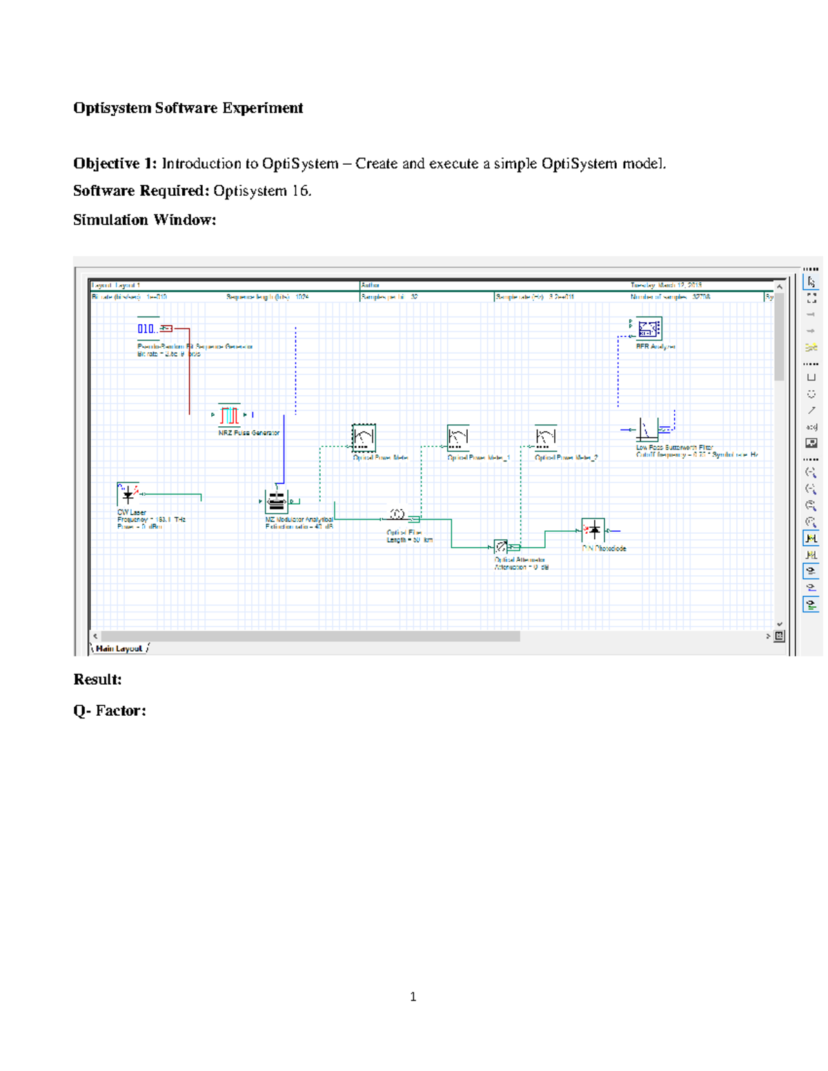 Optical Lab (Optisystem Exp - Optisystem Software Experiment Objective 1: Introduction to ...