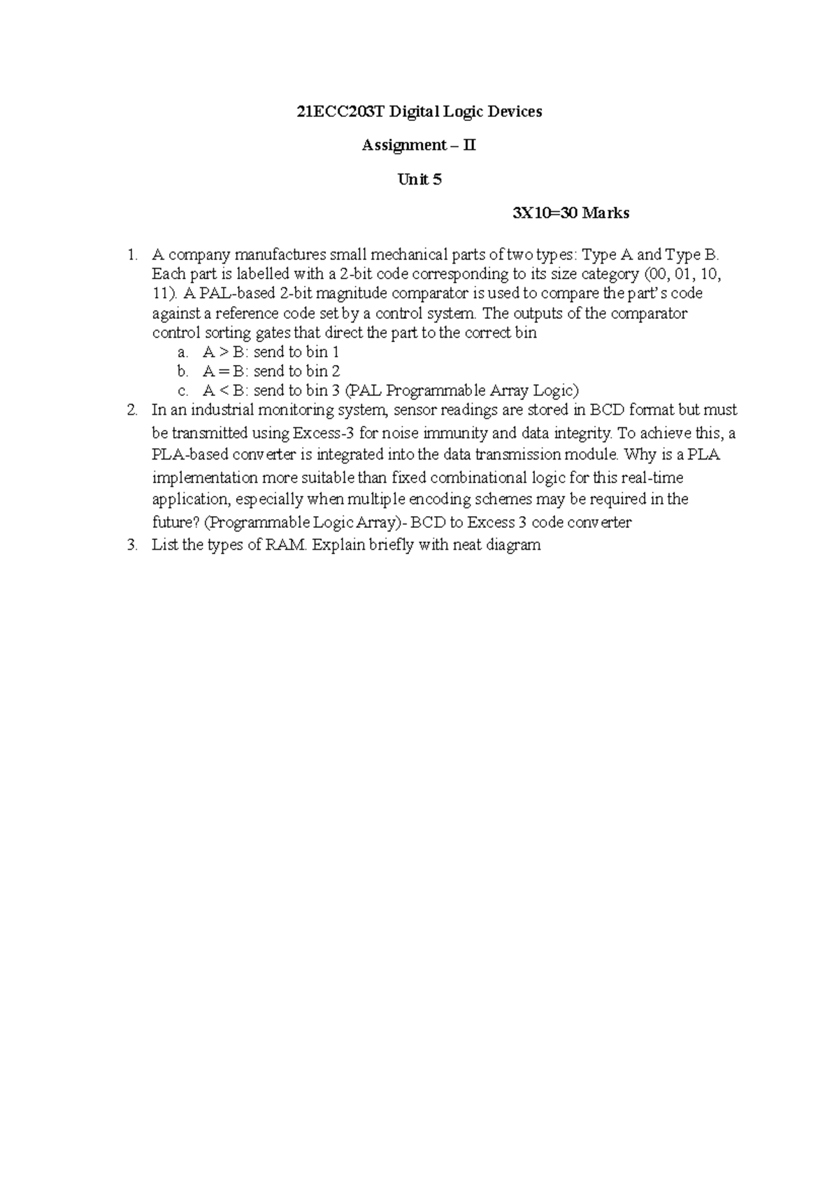 21ECC203T Digital Logic Devices Assignment II: Unit 5 Overview - Studocu
