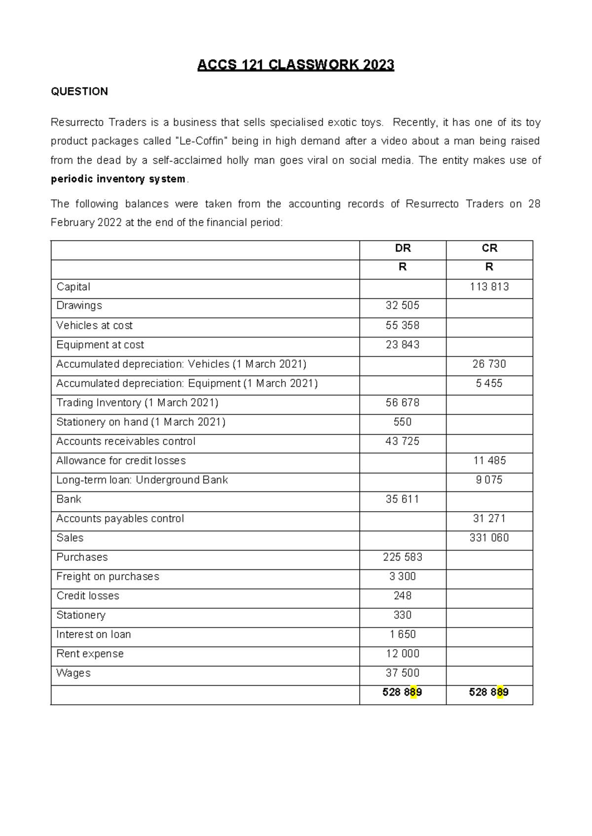 ACCS 121 Classwork 2023: Journal Entries & Financial Statements for ...