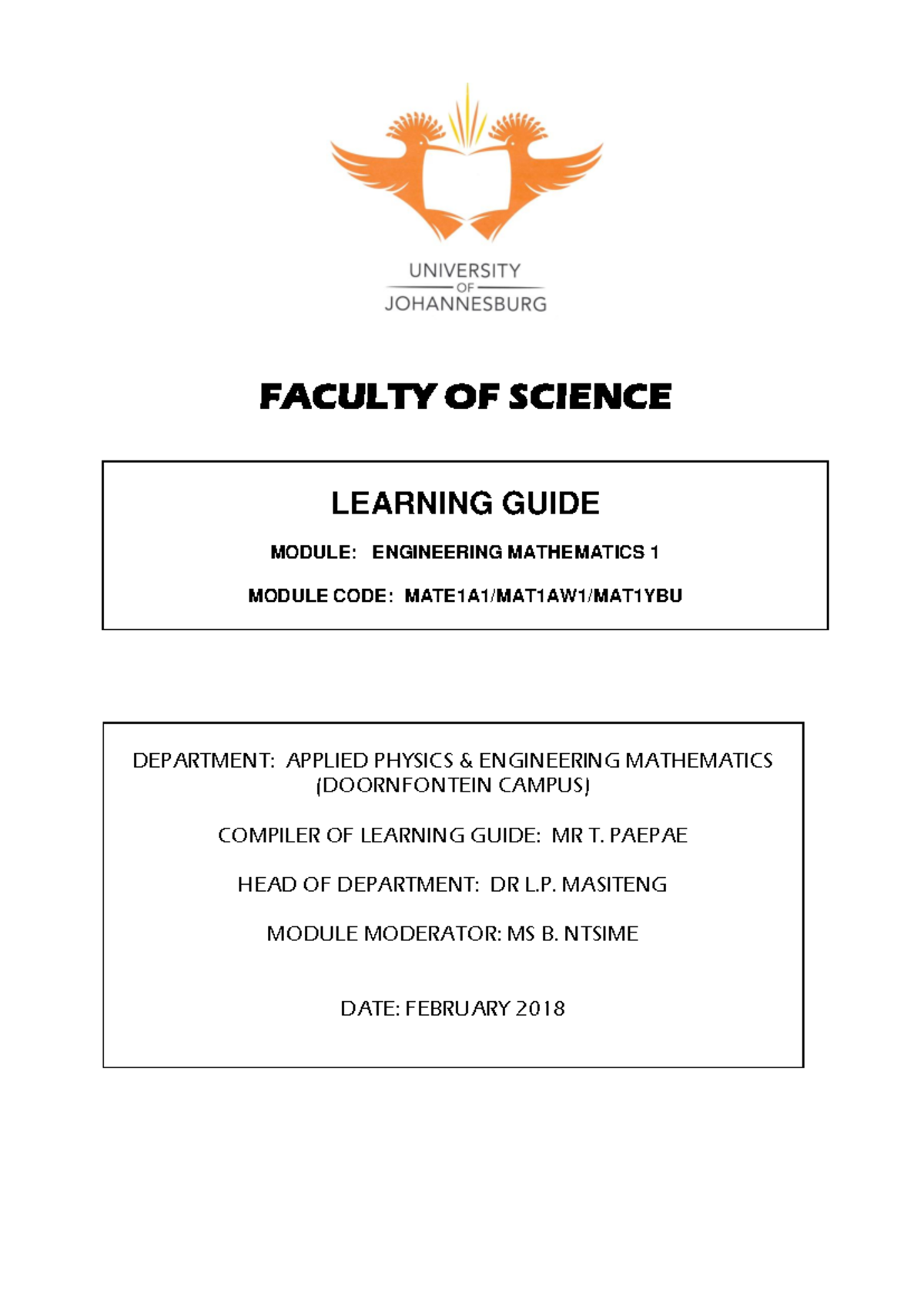 Engineering Mathematics 1 Learning Guide - 2018 - FACULTY OF SCIENCE ...