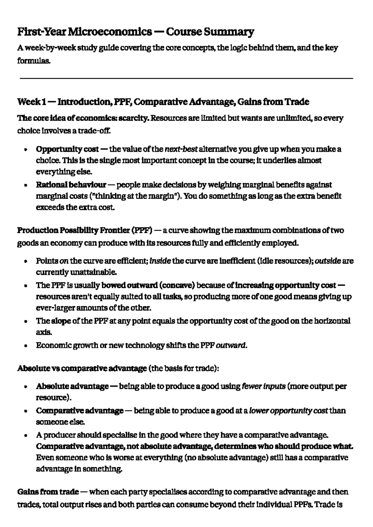Microeconomics 101: Comprehensive Course Summary and Key Concepts - Studocu