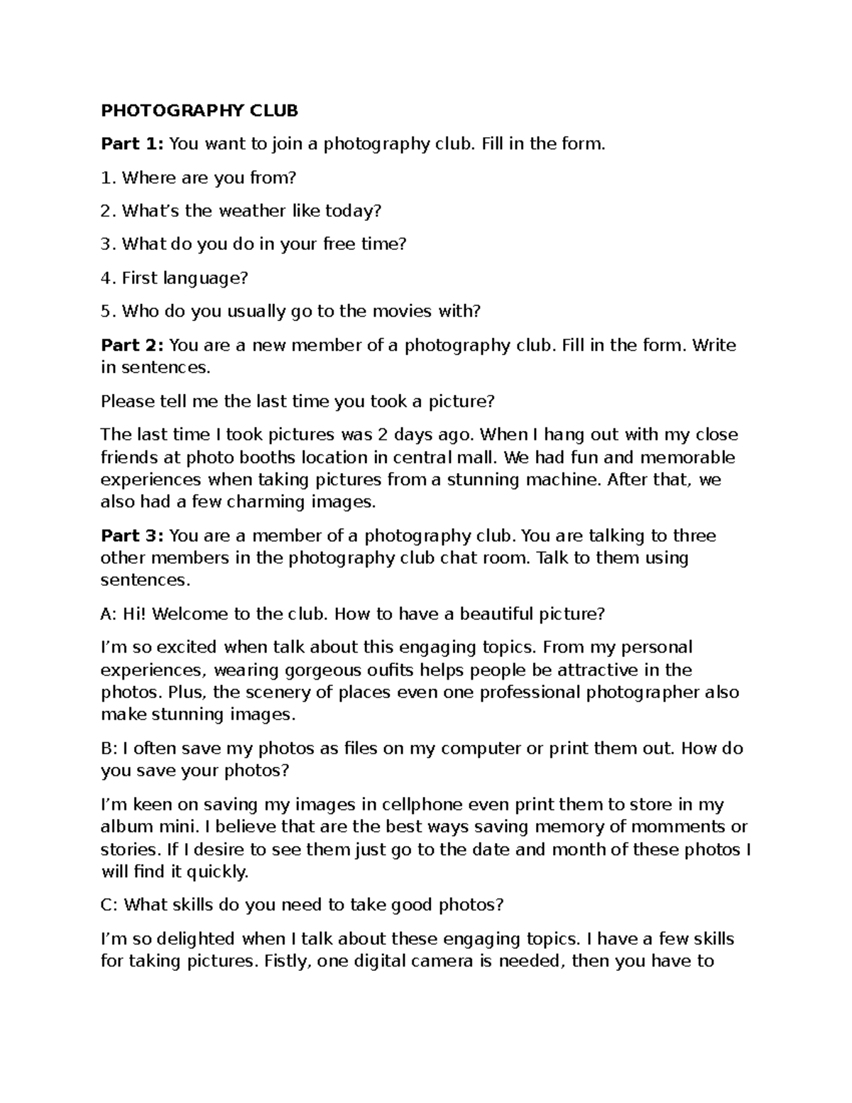 Photography Club - Member Engagement Strategies and Activities - Studocu