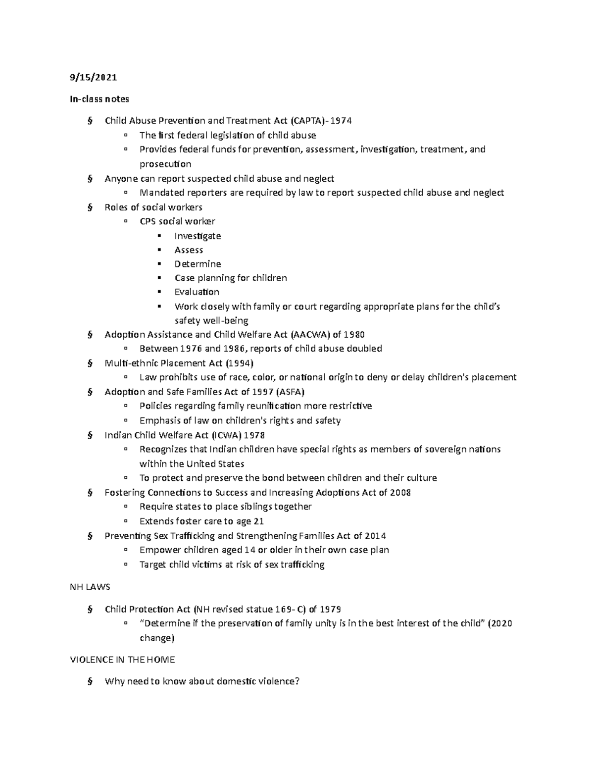 SW 501 Lecture Notes: Child Welfare & Domestic Violence Insights - Studocu