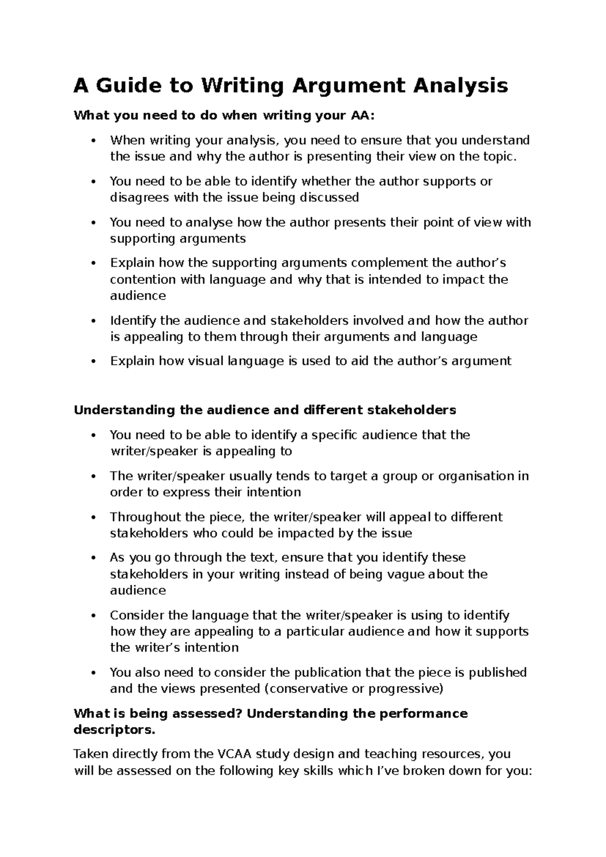 A Guide to Writing Argument Analysis (AA) - Studocu