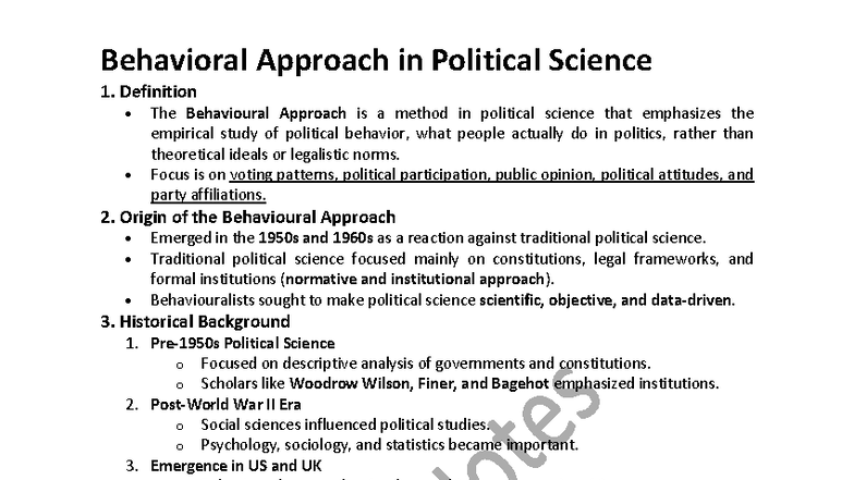 Behavioral Approach in Political Science: Key Concepts & Methods - Studocu