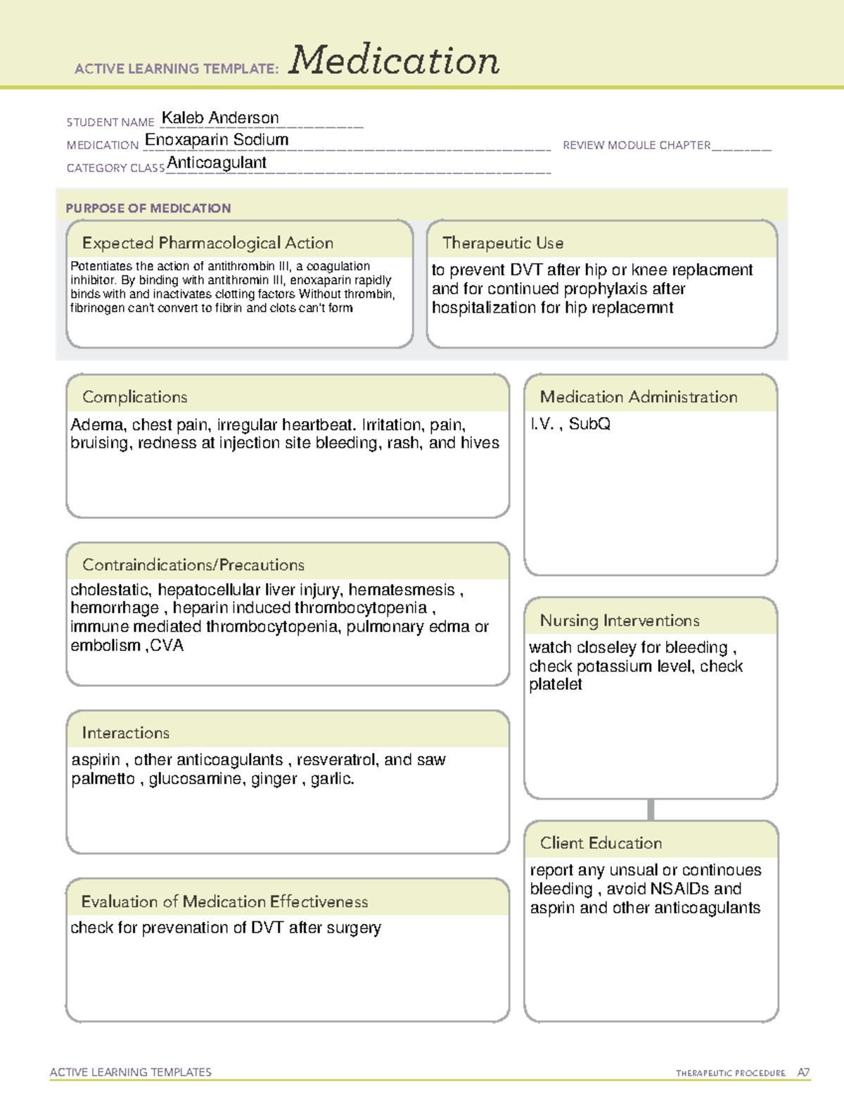 Active Learning Template: Enoxaparin Sodium Review Module A7 - Studocu
