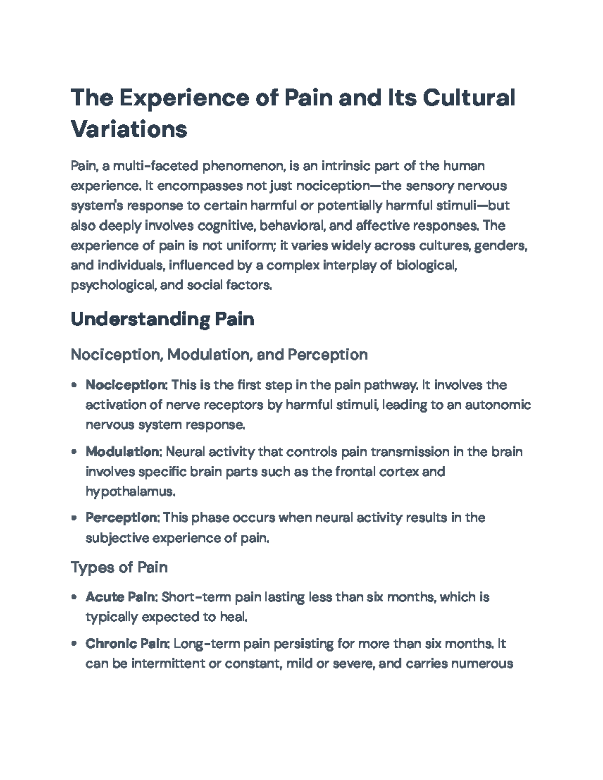 Cultural Perspectives on Pain: Insights and Theories for Management ...