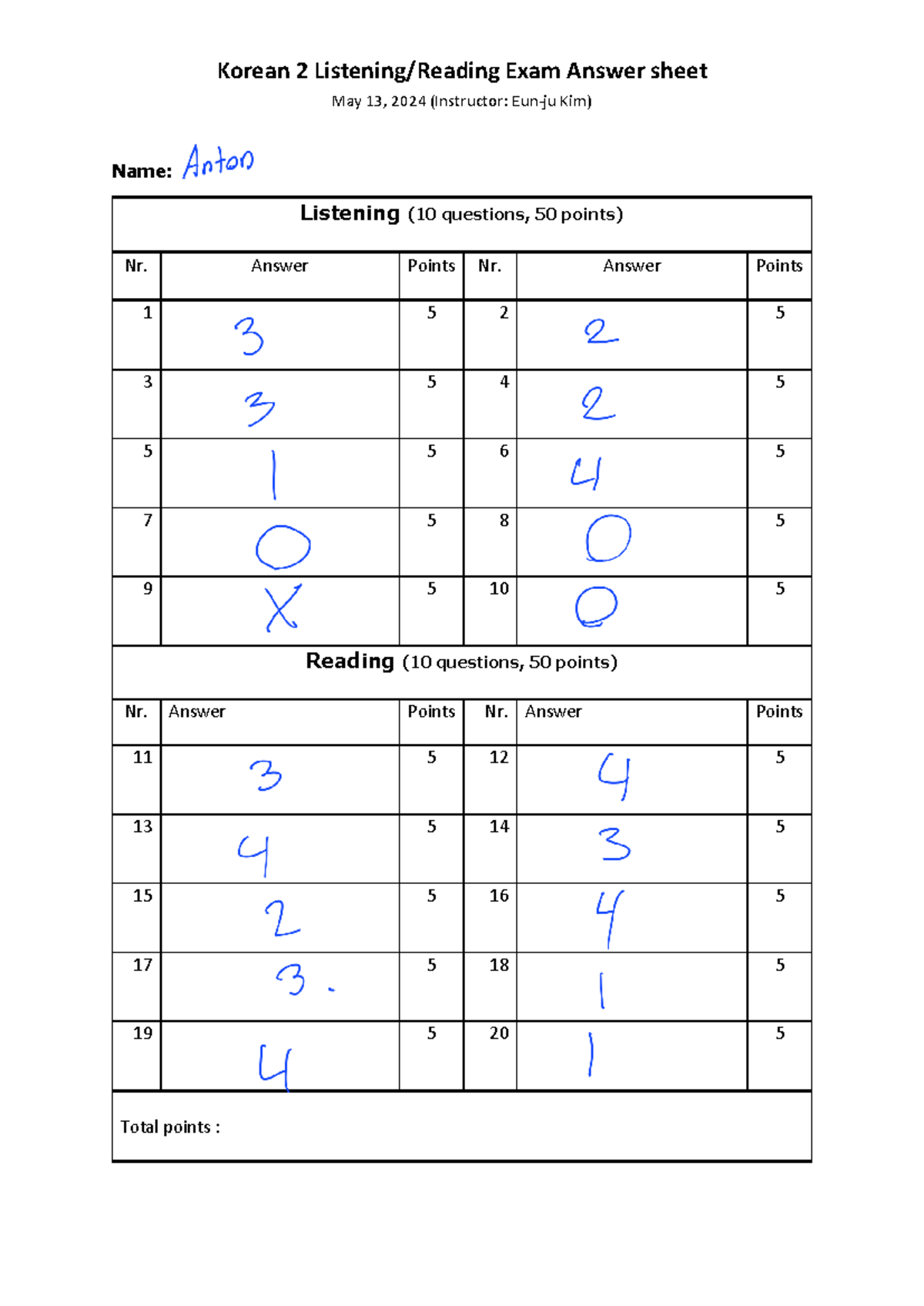 K2 LR Exam Answer sheet - Copy 240513 184546 - Korean 1.1 - Korean 2 ...