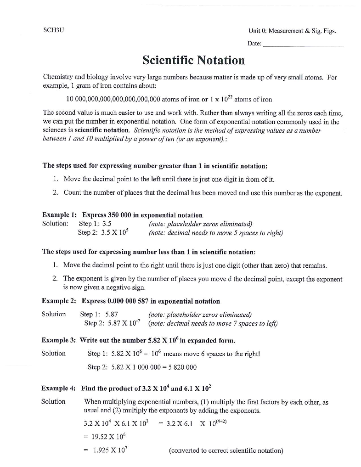 SCH3U Unit 0: Measurement & Significant Figures Notes - Studocu
