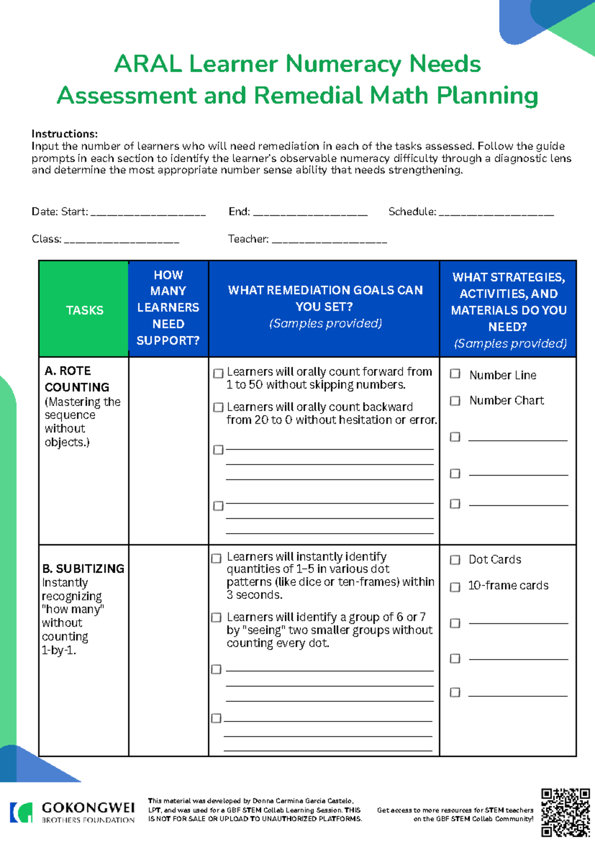 2026S2E1 ARAL Numeracy Needs Assessment & Remedial Math Plan - Studocu