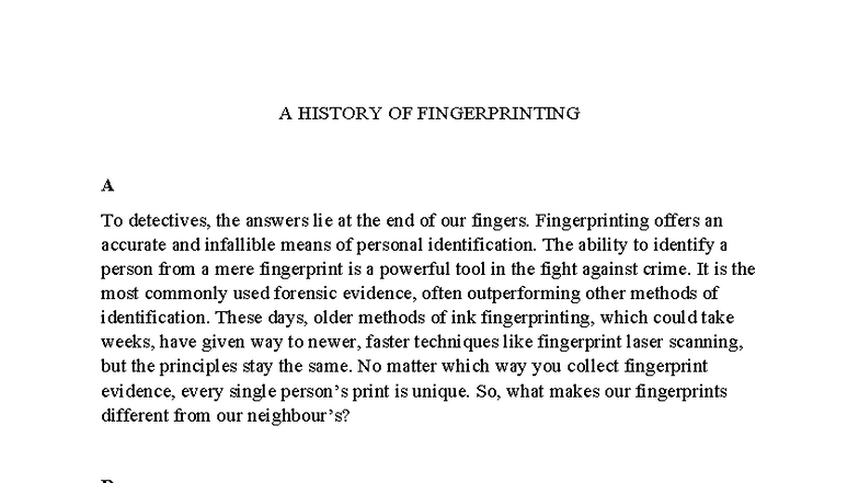 A HISTORY OF FINGERPRINTING: FROM ANCIENT TIMES TO MODERN USE - Studocu