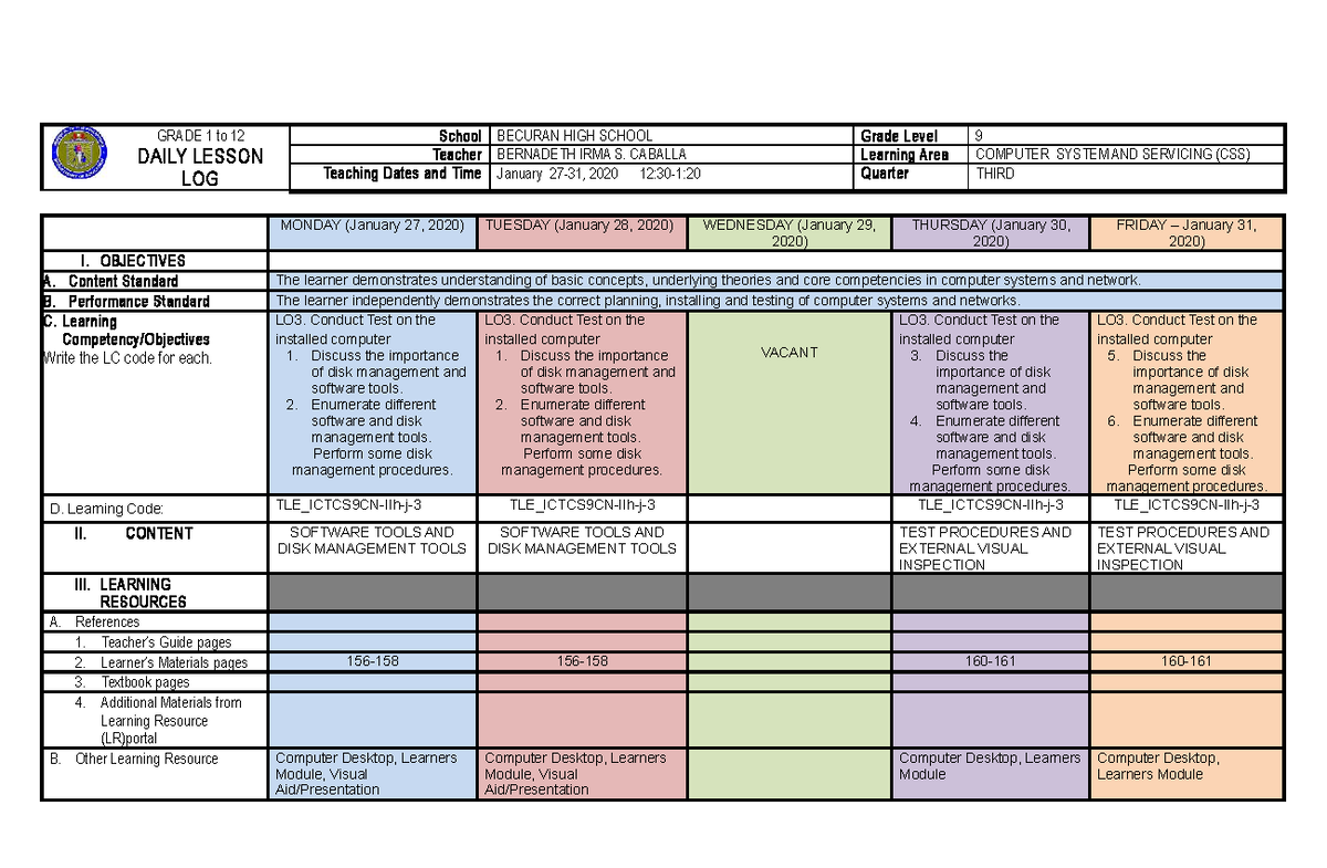 DLL ICT 9 3rd Quarter Week 8 Lesson Plan and Activities - Studocu