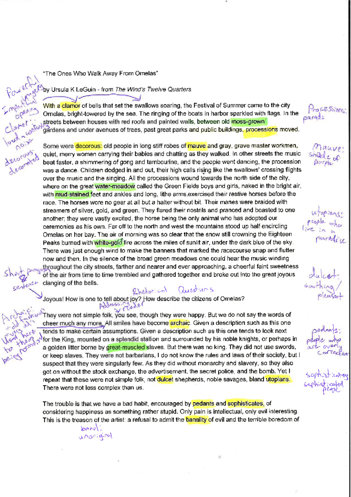Omelas: Annotated Analysis of "The Ones Who Walk Away" - Studocu