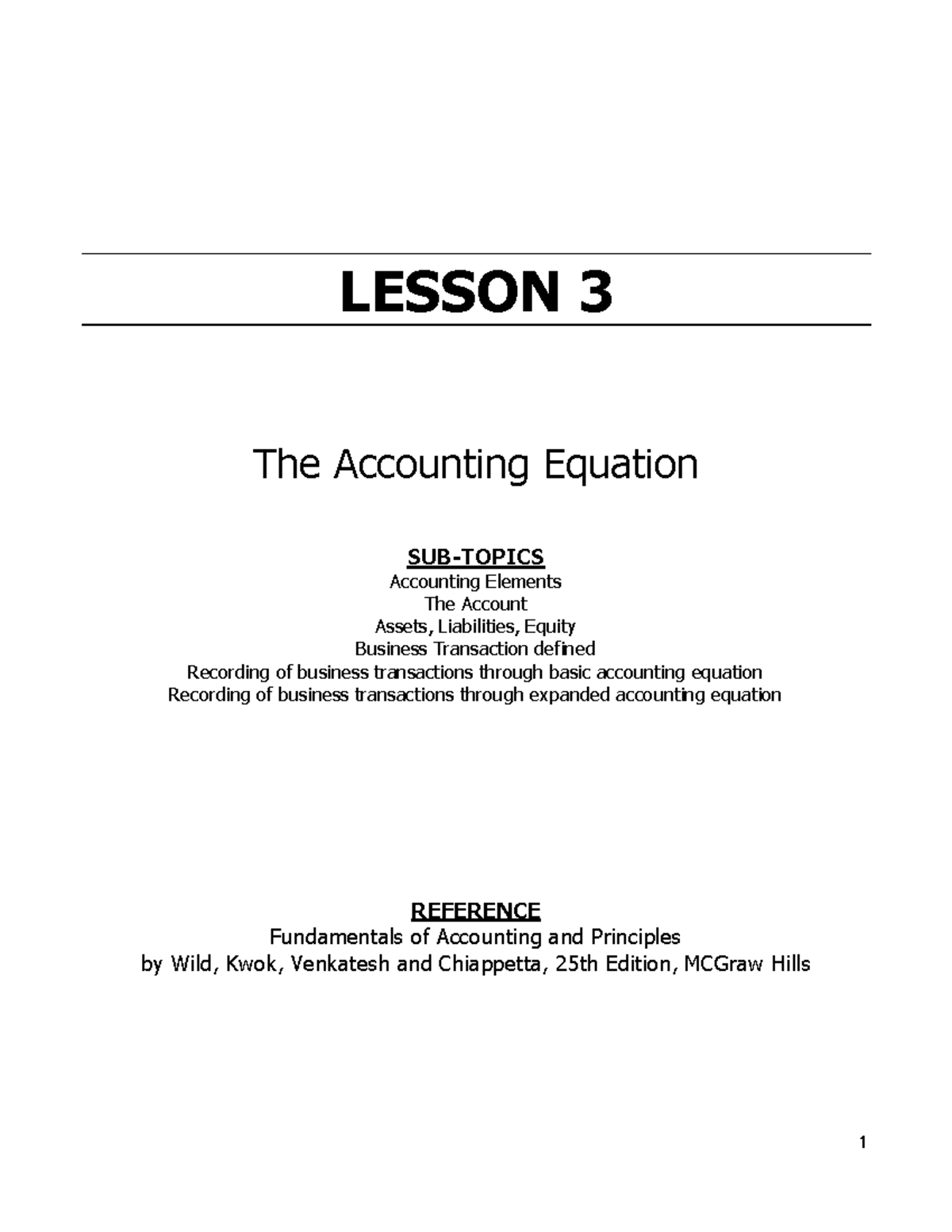 Lesson 3: The Accounting Equation and Business Transactions (ACCT101 ...