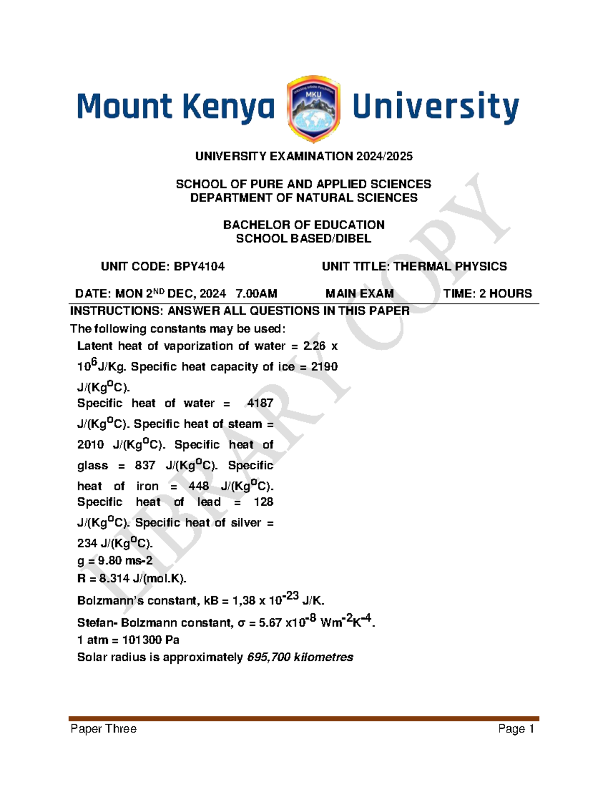 BPY4104 Final Exam: Thermal Physics Comprehensive Review - Studocu