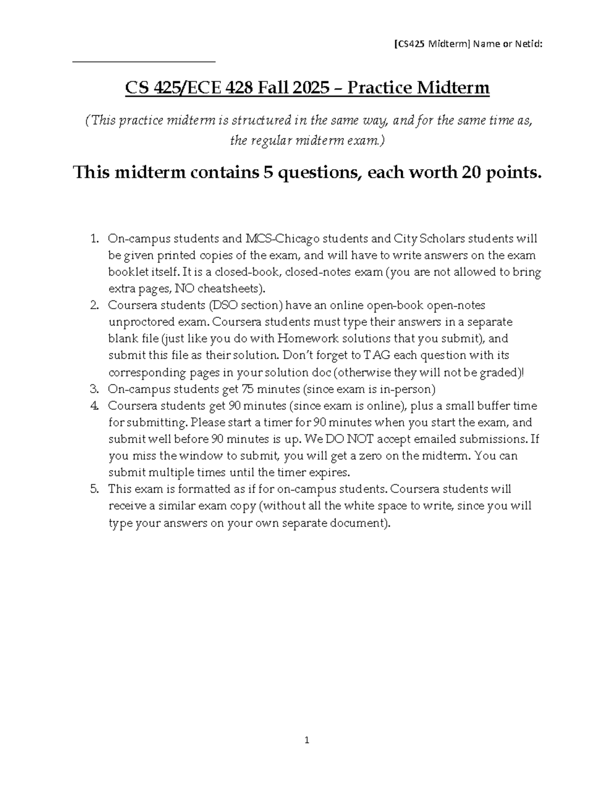 CS 428 Fall 2025 Practice Midterm Exam Guide - Studocu