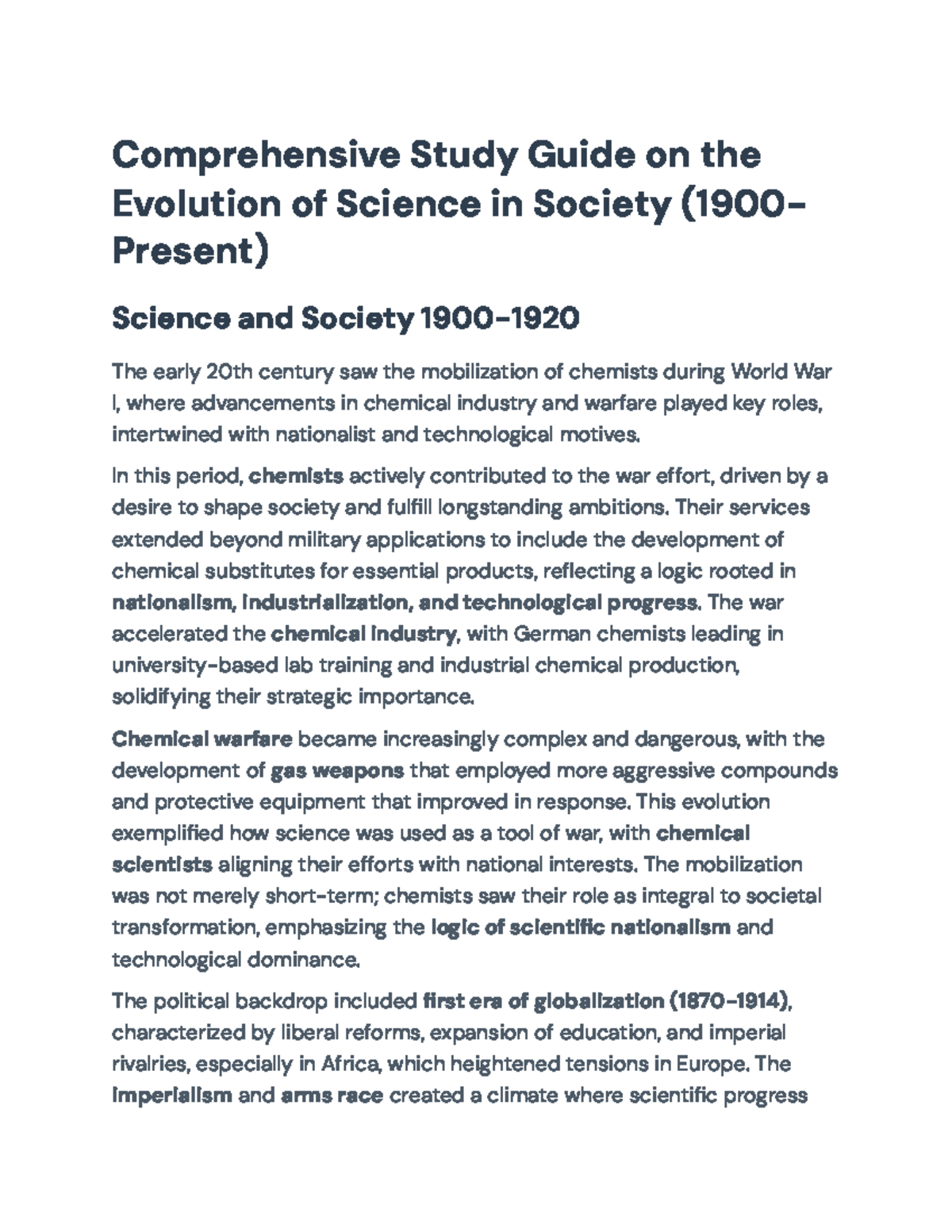 Comprehensive Study Guide on Science's Impact in Society (1900-Present ...