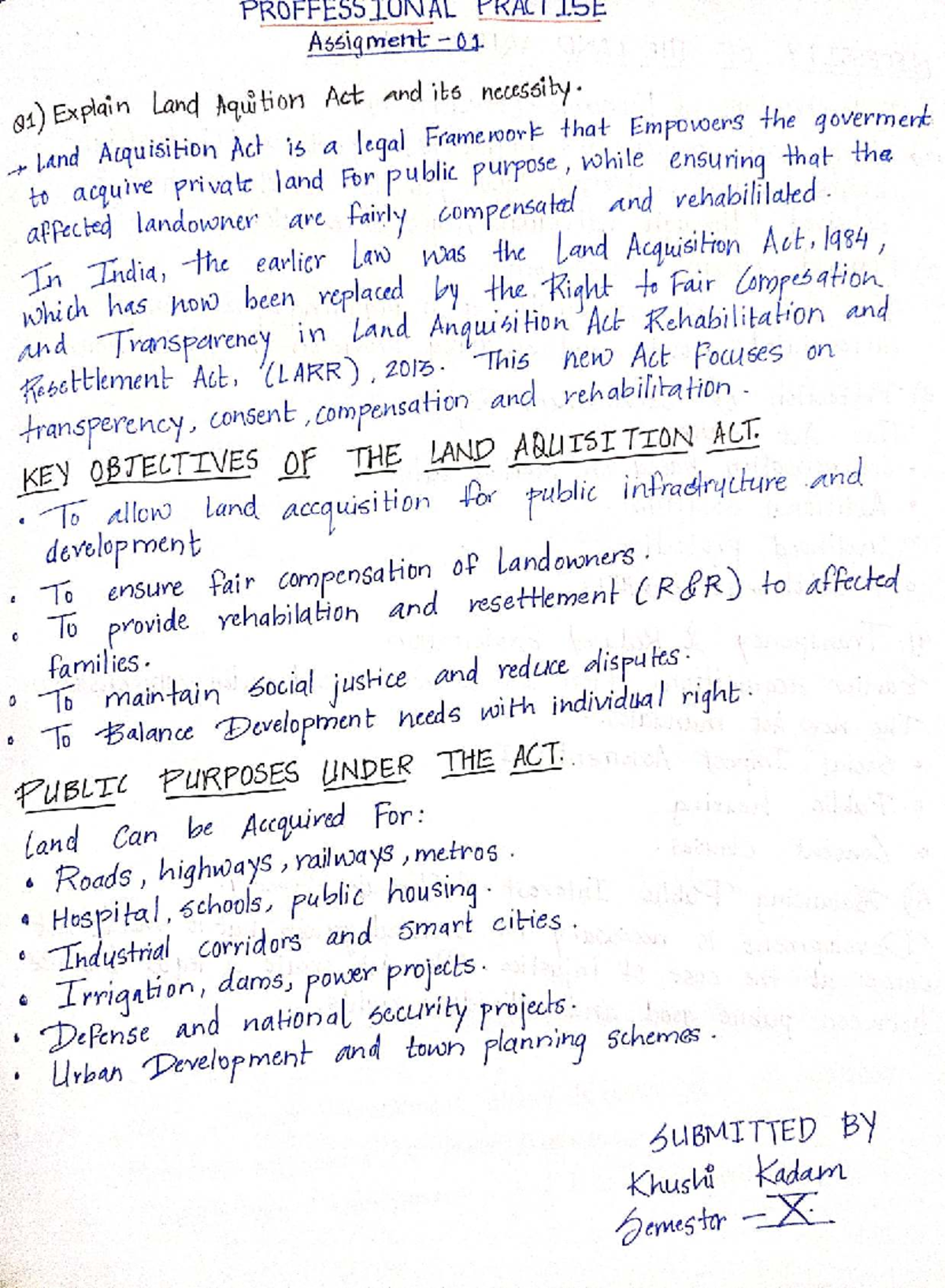 PP Assignment 1 - Professional Practice I: Land Acquisition Act ...