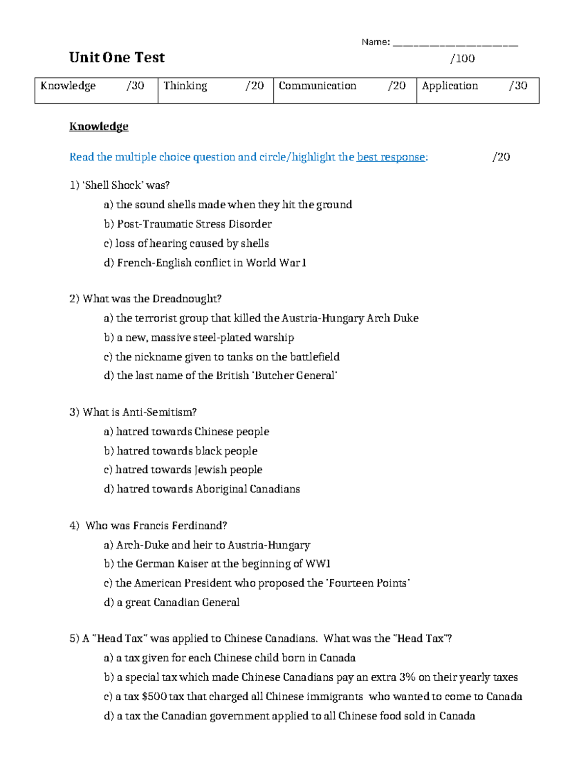 1734554617-CHC2D - Unit 1 Test: Knowledge & Historical Significance of ...