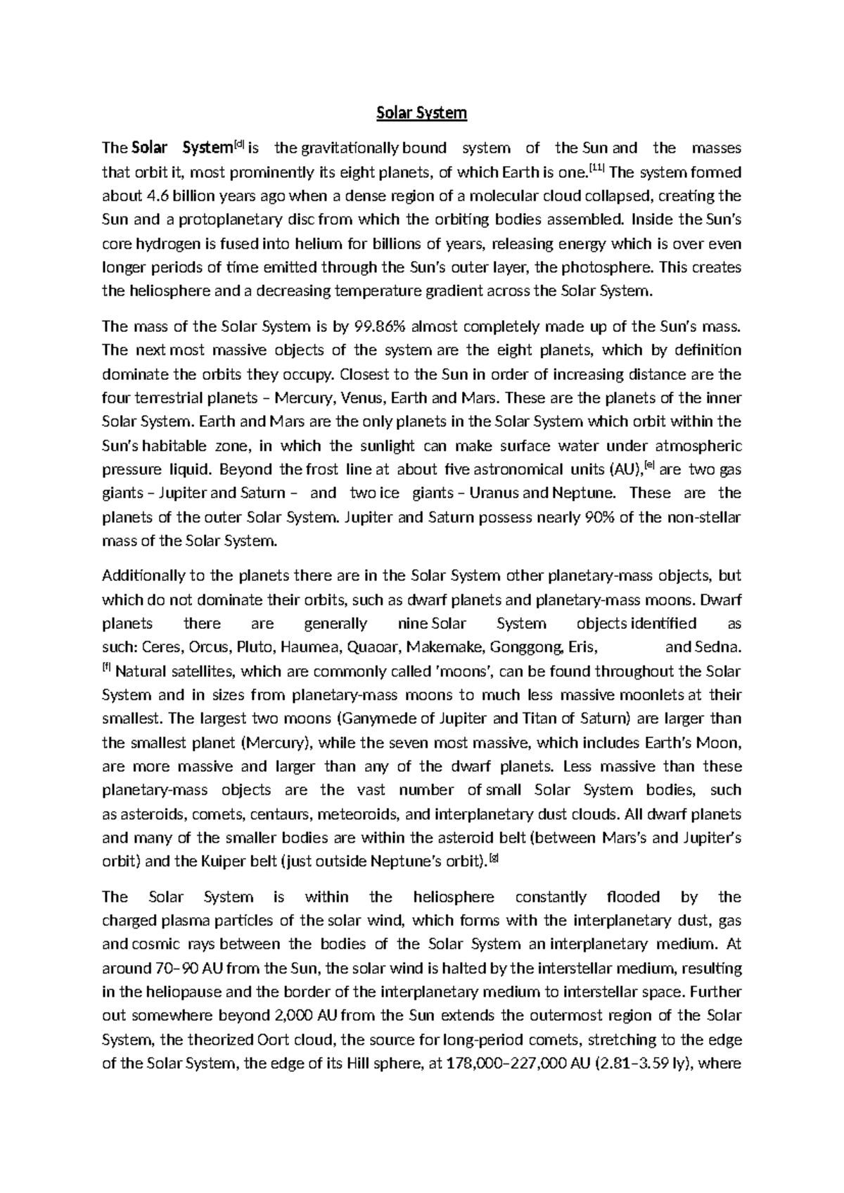 Solar System Overview: Formation, Structure, and Components - Studocu