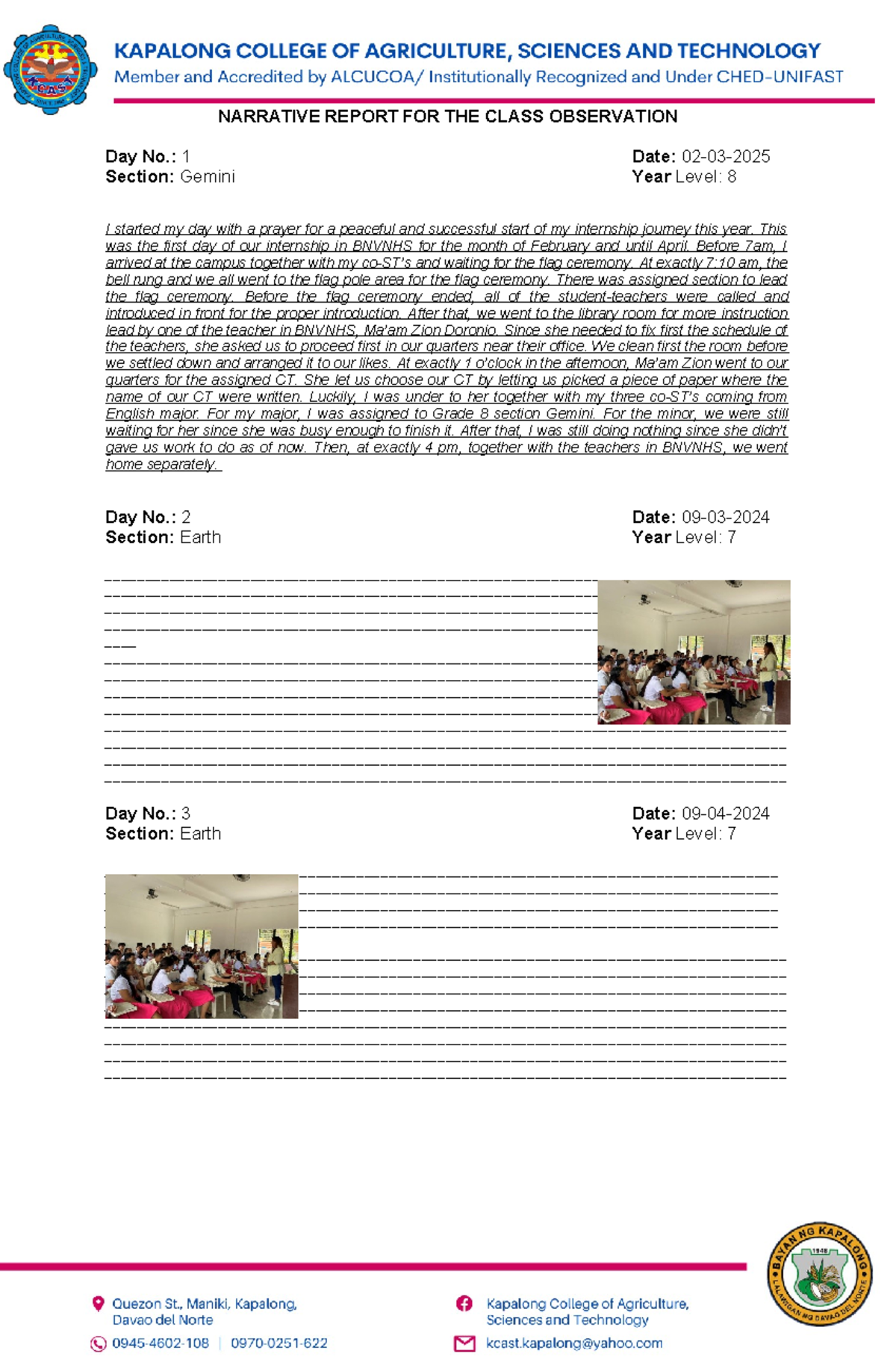Narrative- Report-FOR-THE- Class- Observation-Weekly 2 - NARRATIVE ...