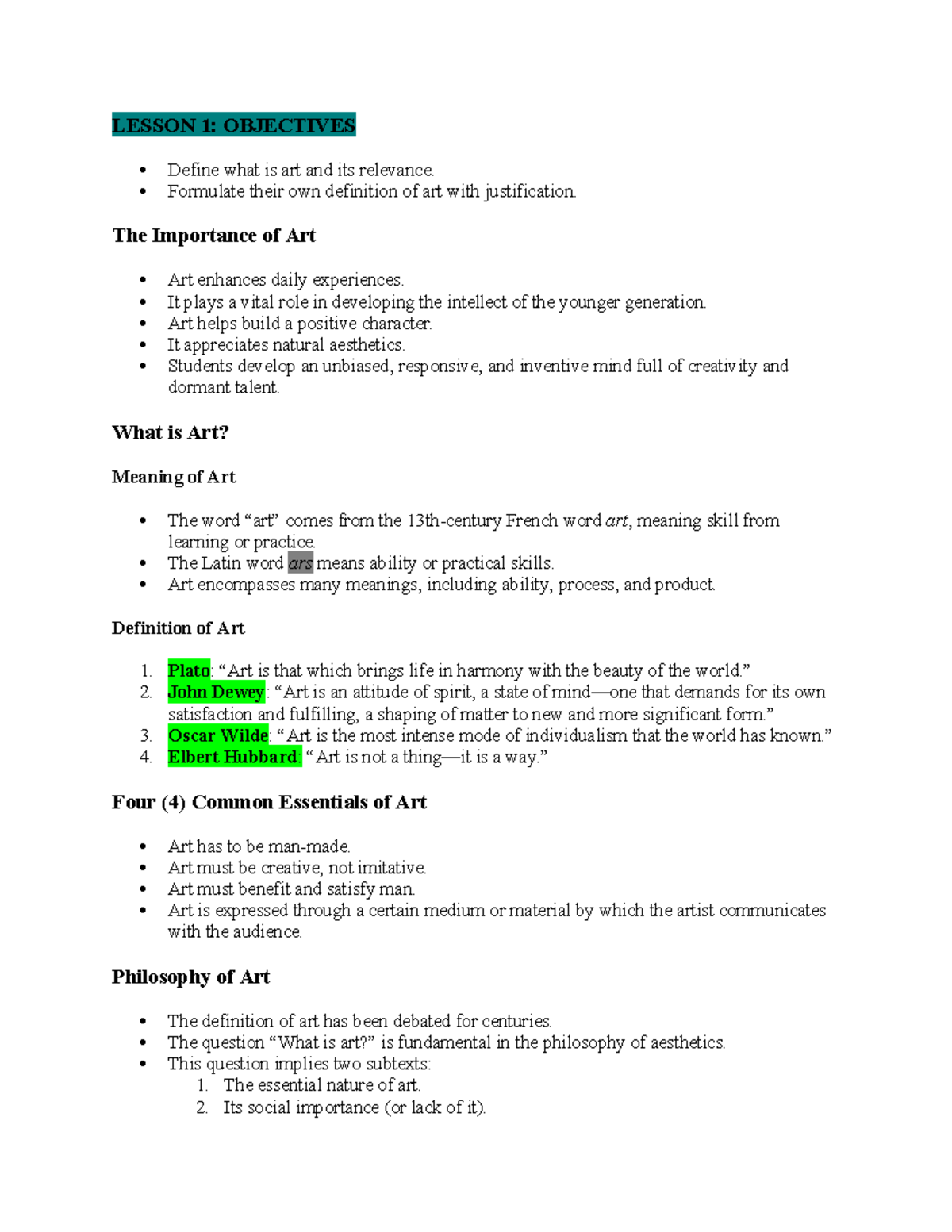 Arts appreciation: Understanding the significance and functions of art - Studocu