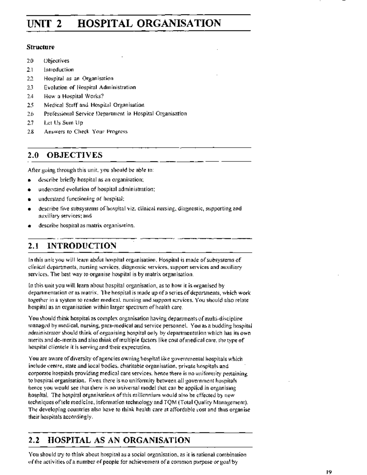 Unit 2: Overview of Hospital Organisation and Administration - Studocu