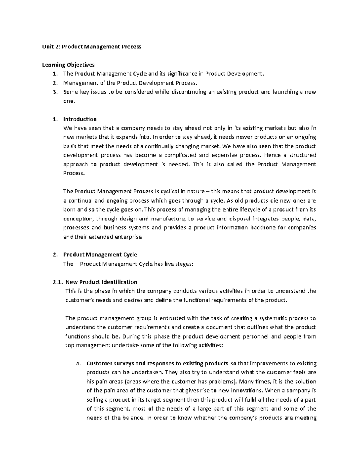 Unit 2 Product Management Process - Unit 2: Product Management Process ...