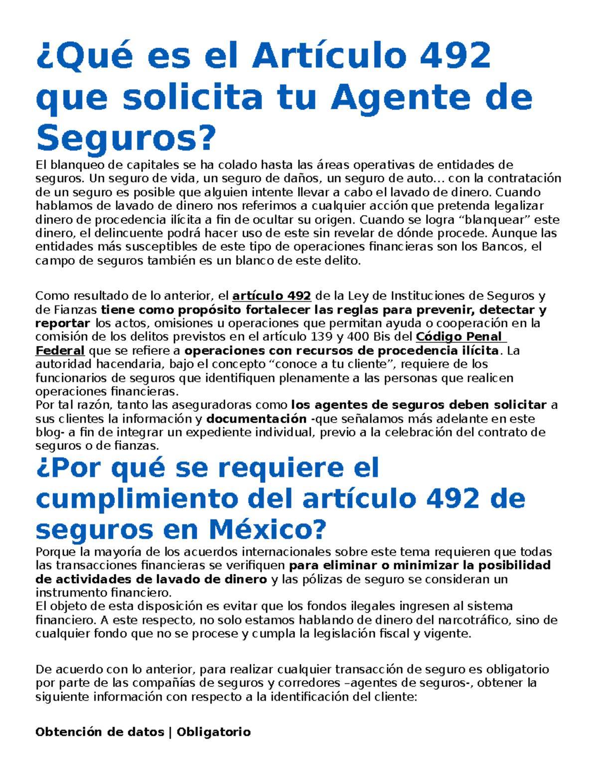 Qué es el Artículo 492 que solicita tu Agente de Seguros - ¿Qué es el ...