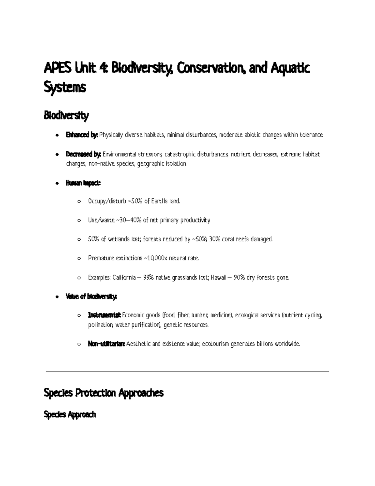 APES Unit 4: Biodiversity, Conservation, and Aquatic Ecosystems Notes ...