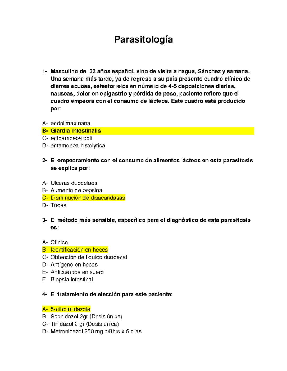 Examen Parasitologia - Primer parcial - Teoria - Ruben Calcaño ...
